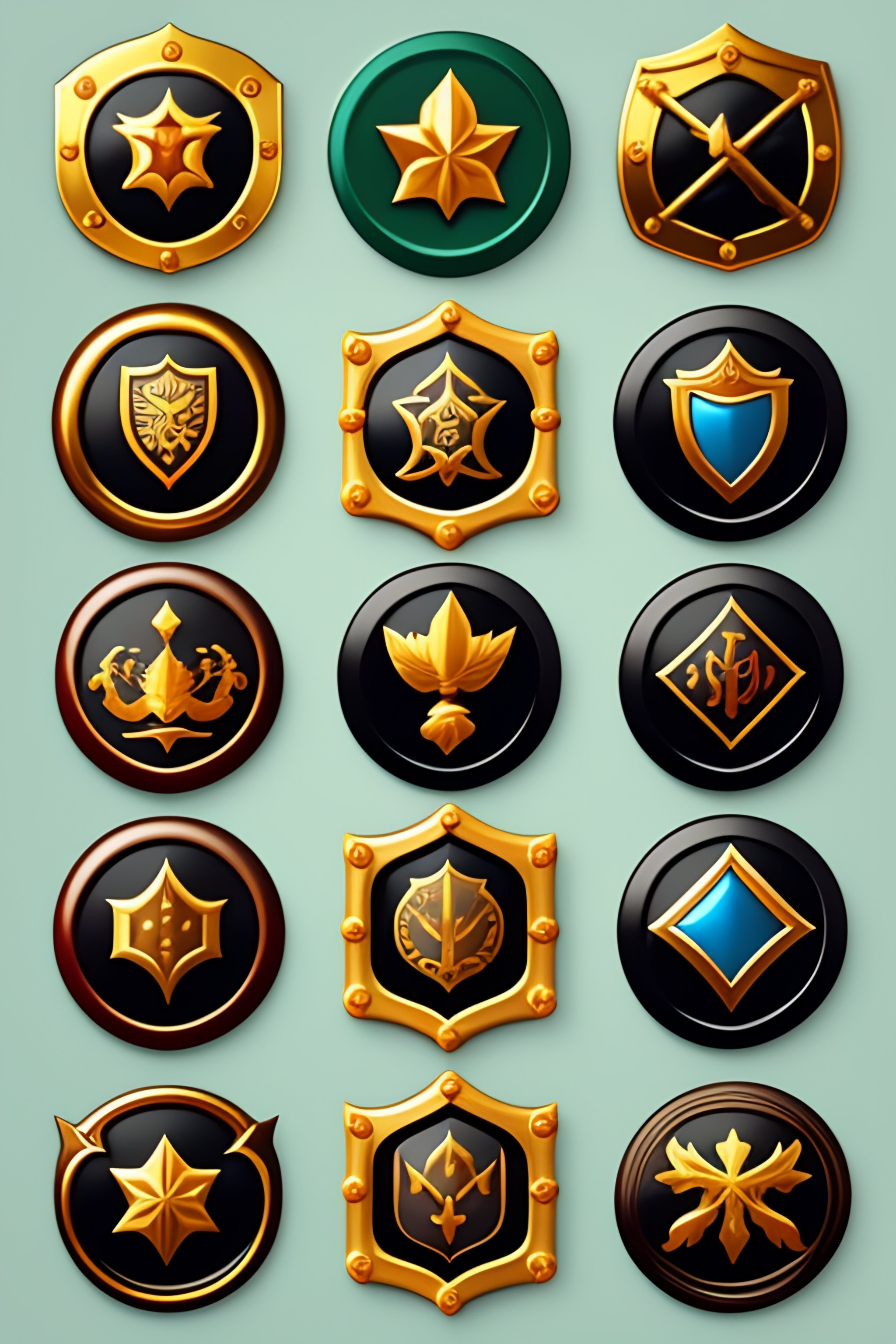 Lexica - Game achievement badge icon set, medieval style, svg vector