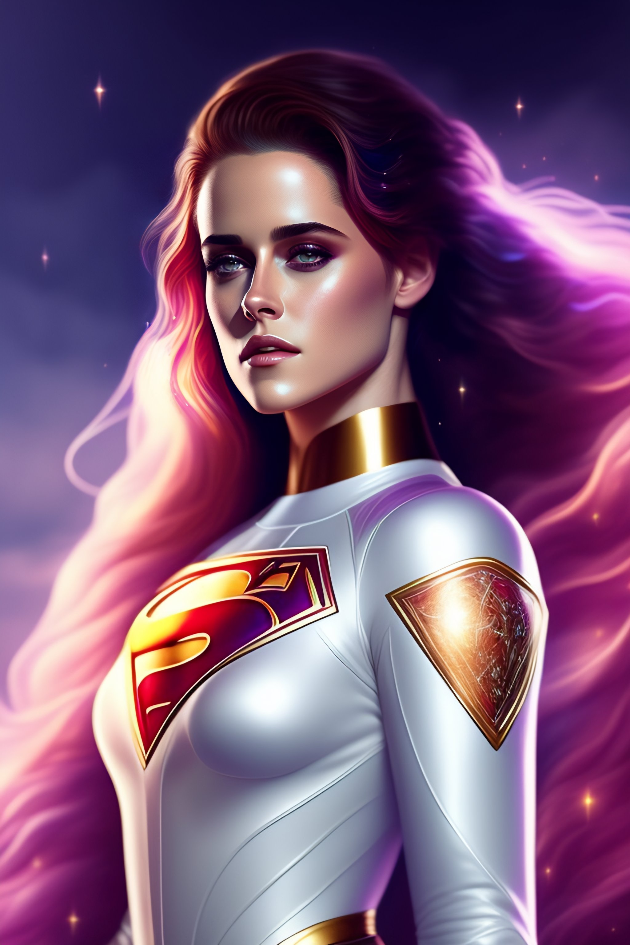 Lexica - Kristen stewart as nature magic celestial, superman pose, long ...