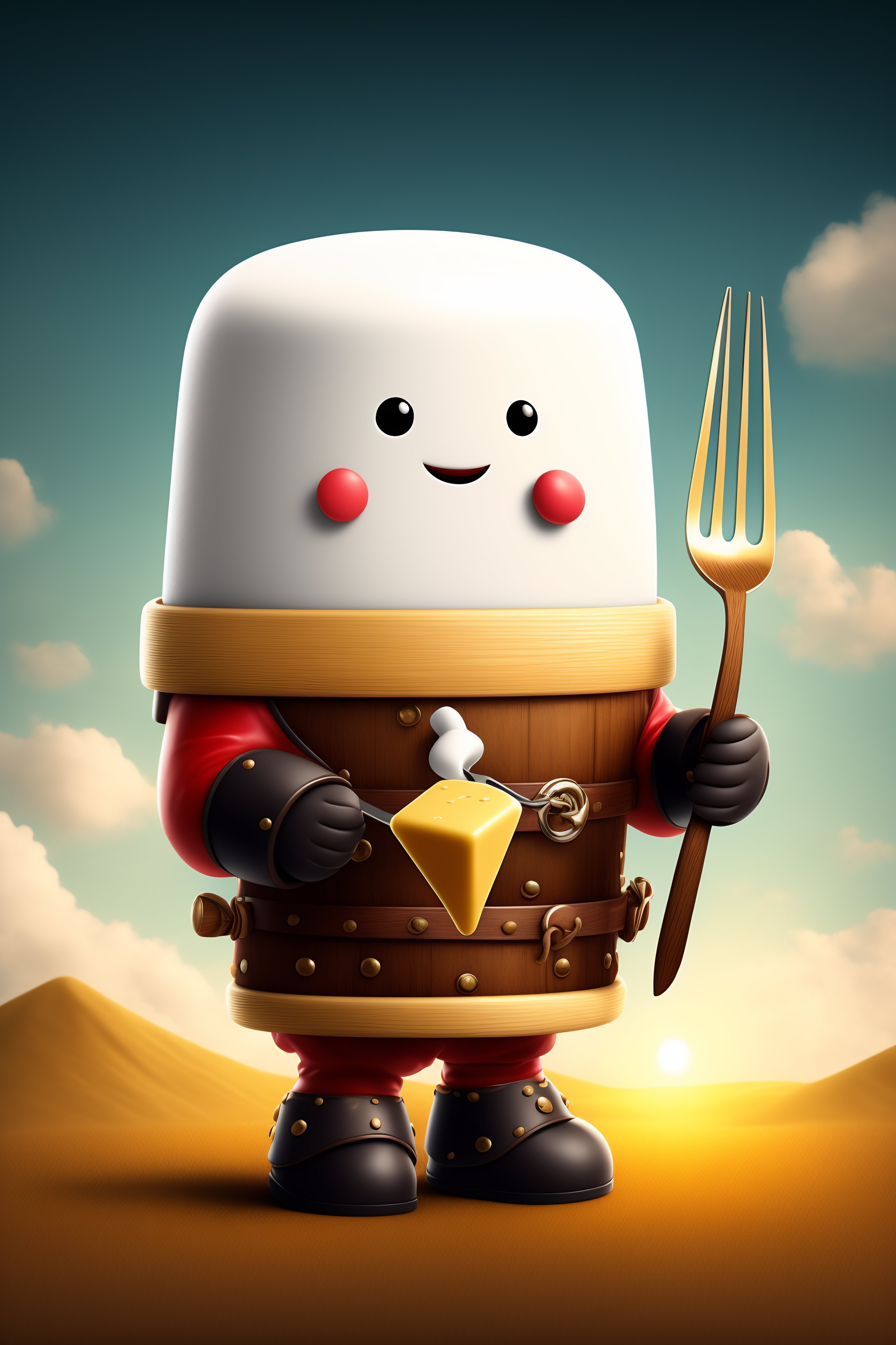 Lexica - A cute marshmallow warrior illustration holding a wooden fork ...