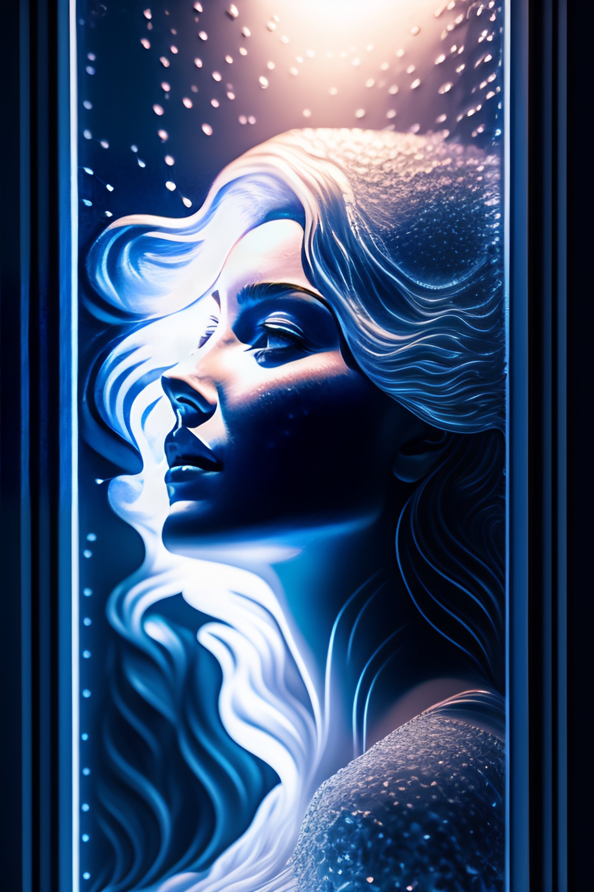Lexica - A frosted glass relief of a woman, bottom lighting, light ...