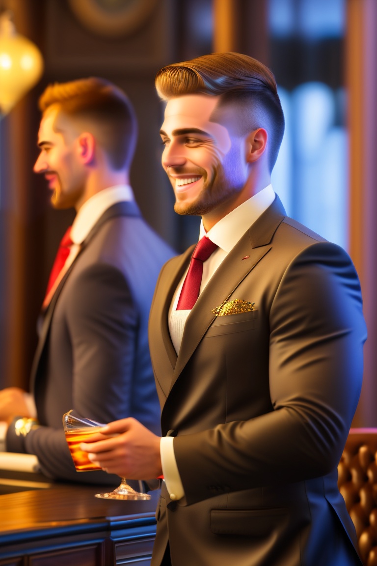 Lexica - Hotel waiter serving happy customer at hotel reception , sharp image, professional