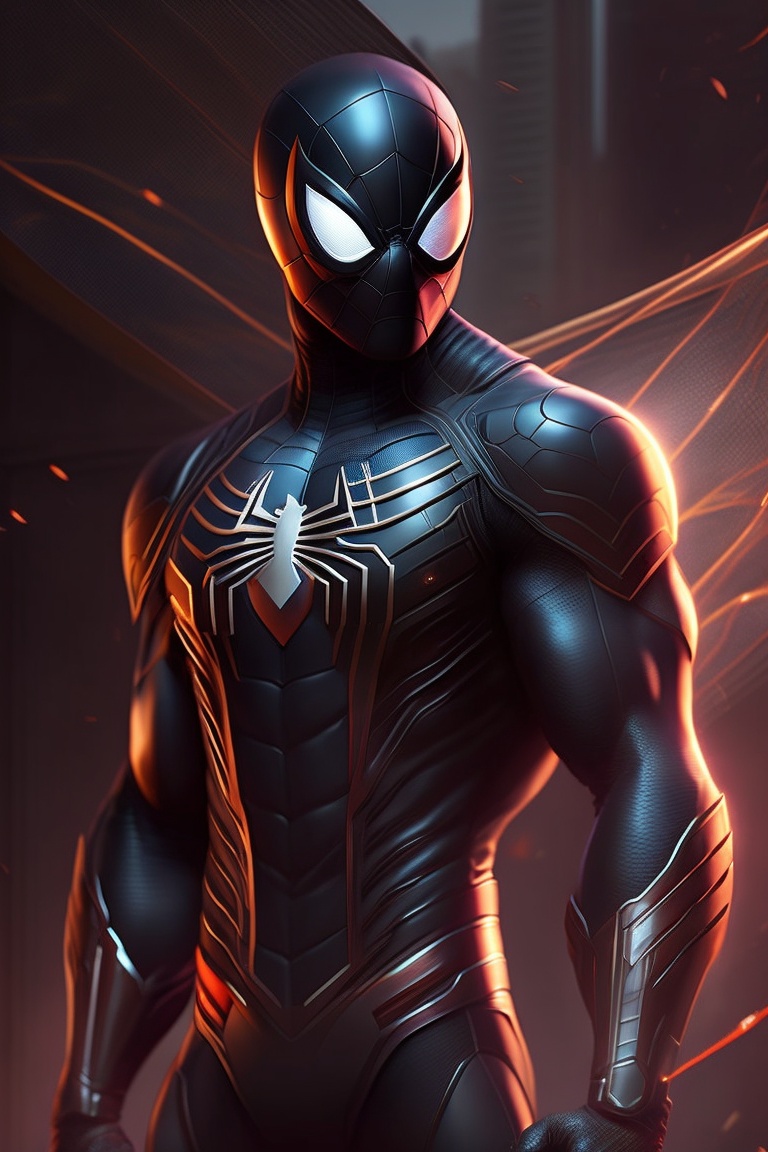 Lexica - Spider-man, all black suit, dark, highly detailed, webs, movie ...