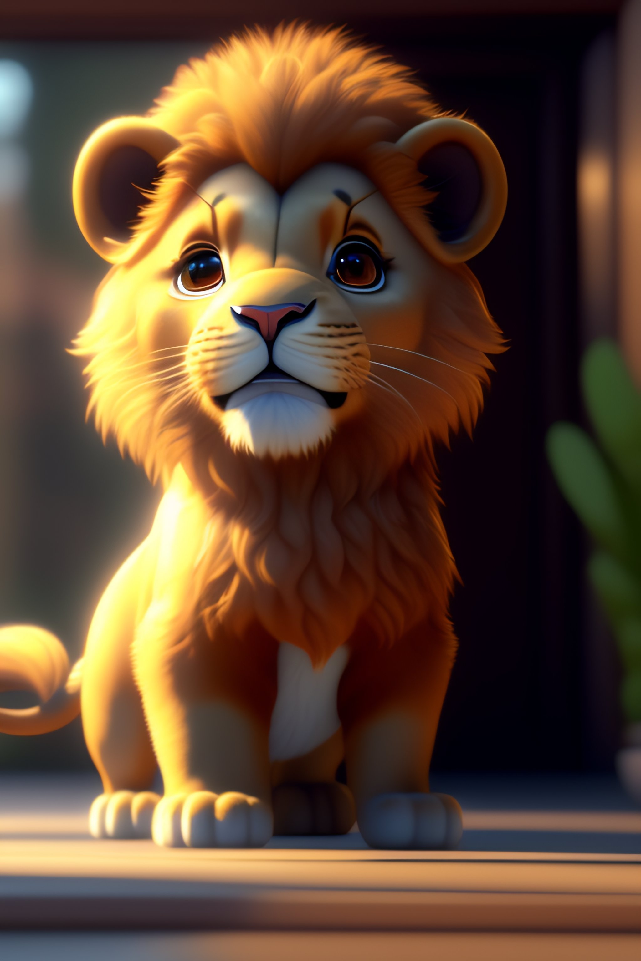 Lexica - Cute small lion waving at me and smiling greeting me in front ...