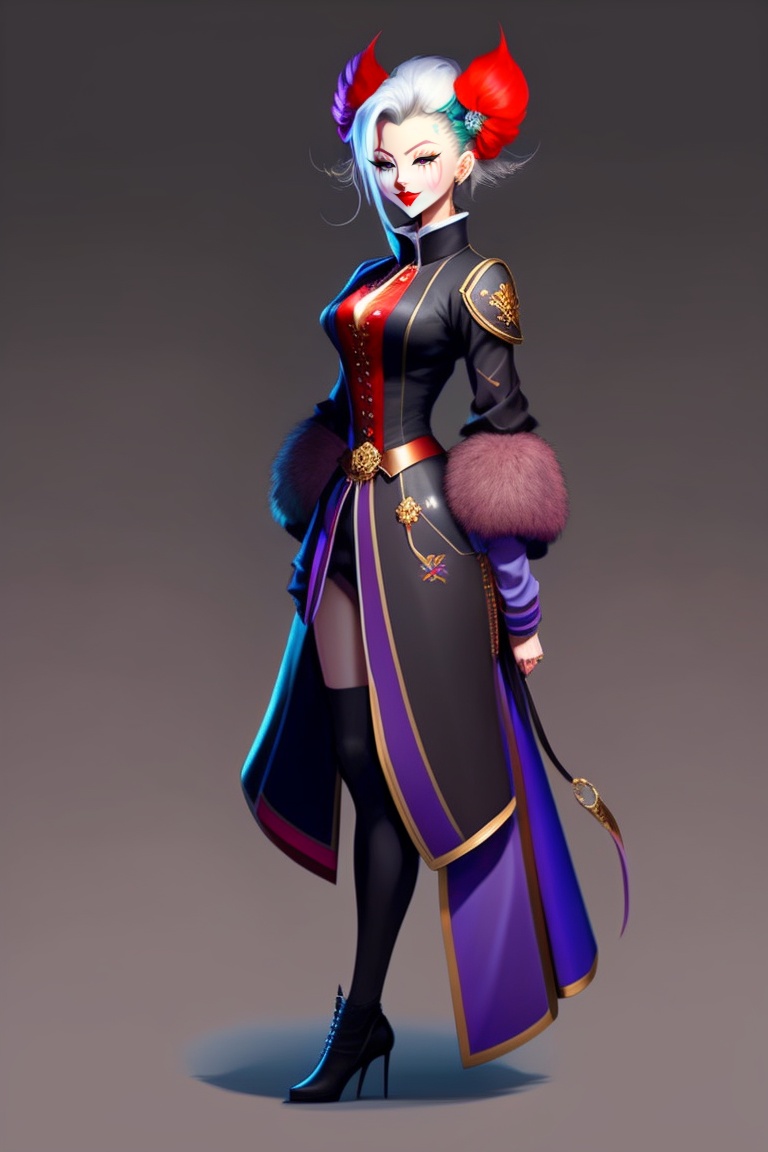 Lexica - Female clowness, villainess, face mask, smile, dark palette ...