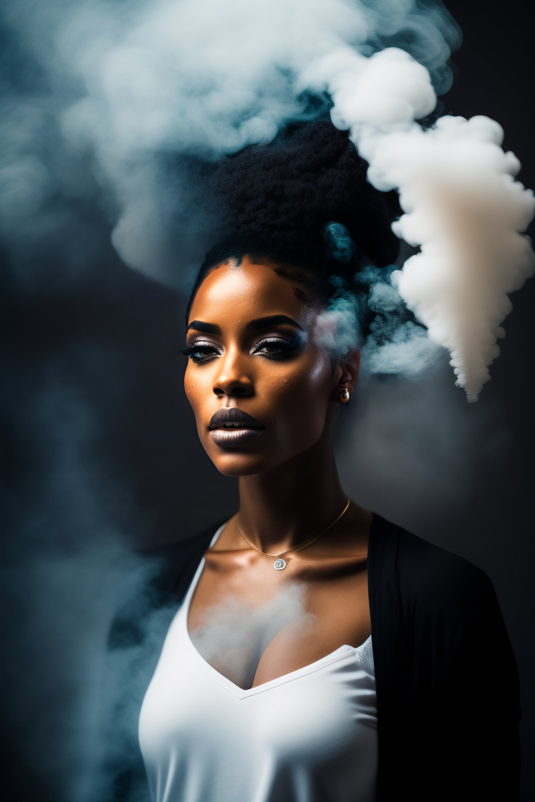 Lexica - Black woman smoking in a shisha and white smoke coming out of ...
