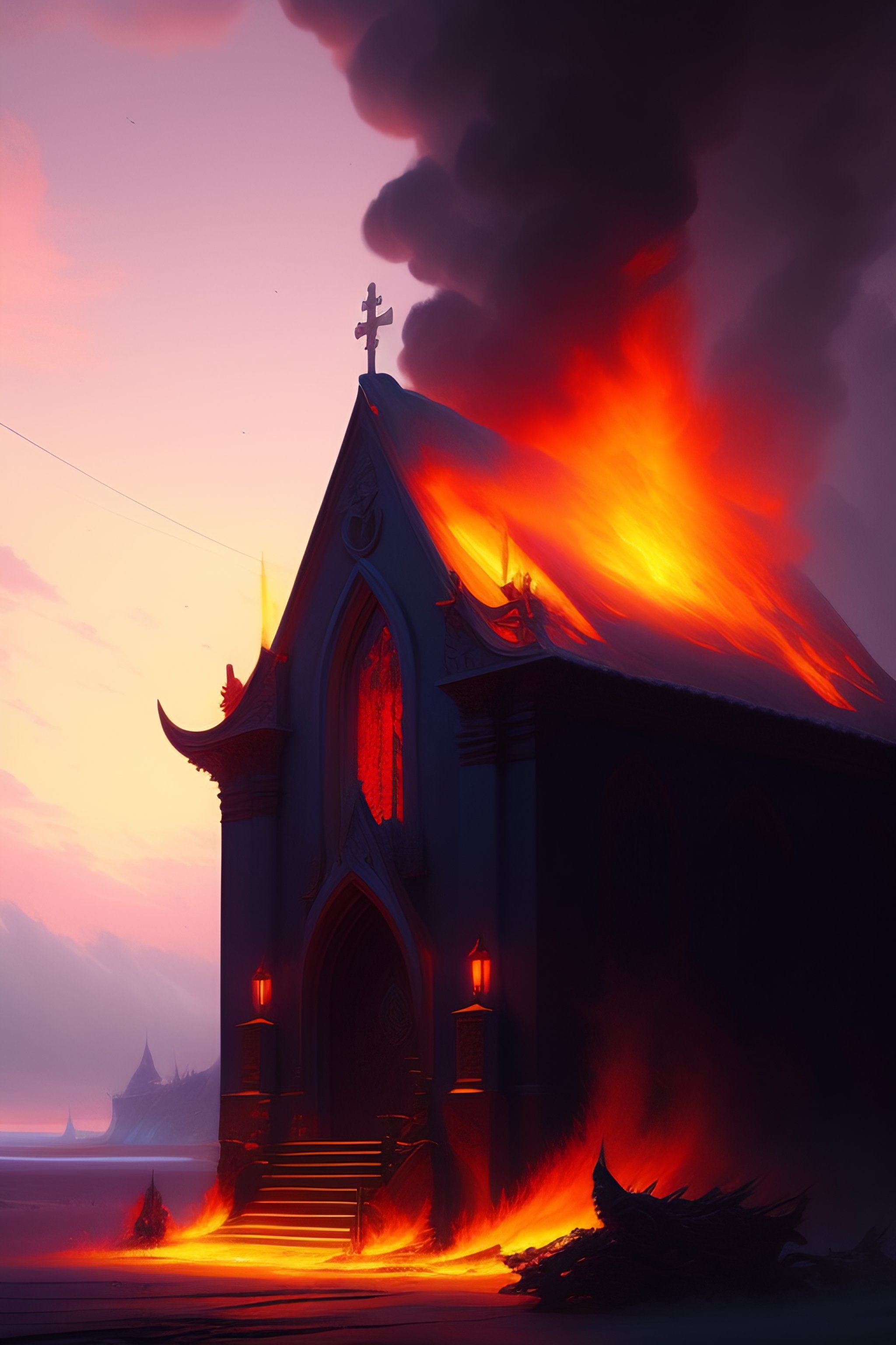Lexica - Burning church, A chiaroscuro vibrant color scheme, highly ...
