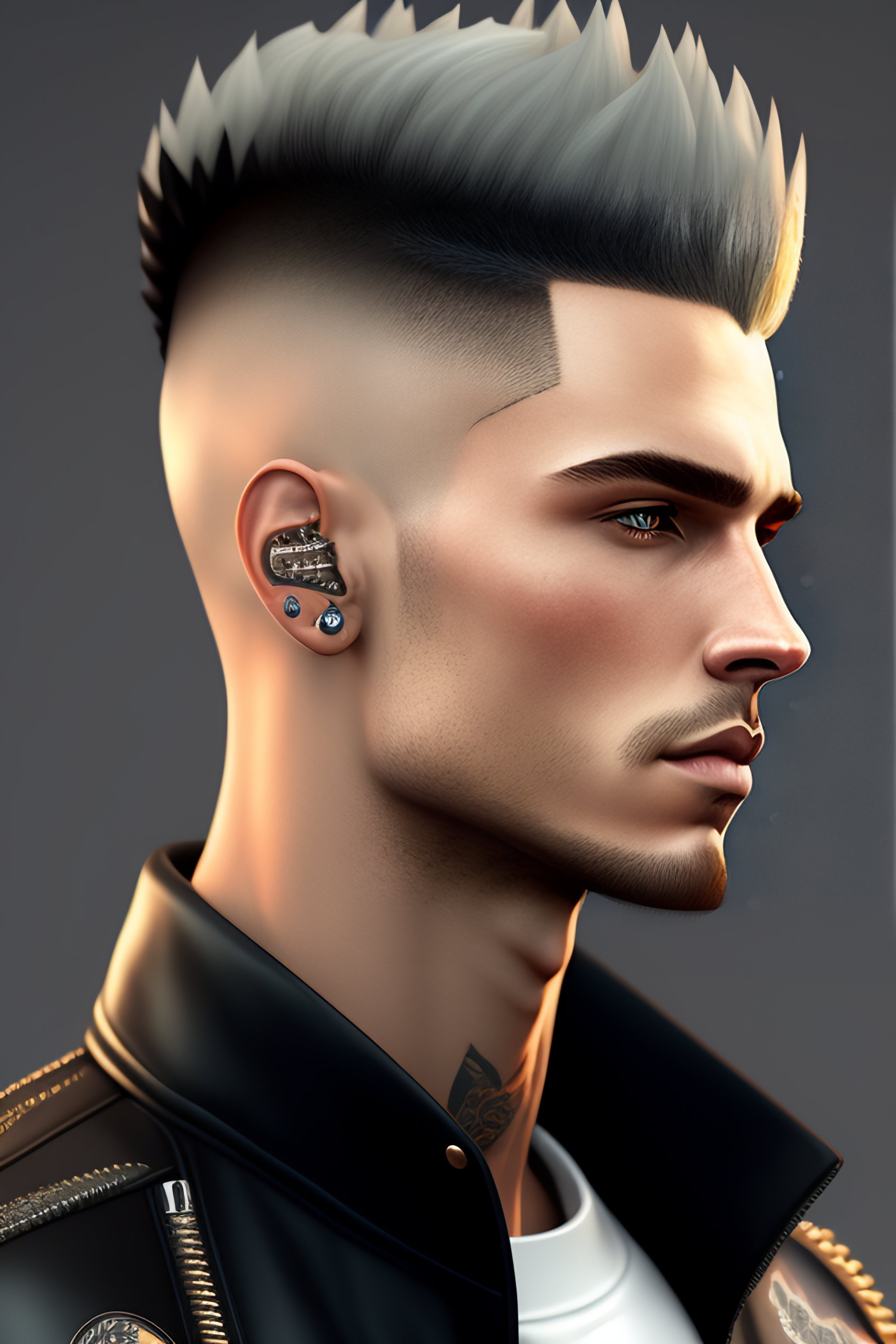 Lexica - Portrait of a white young male punk, shaved sides of head, bad ...