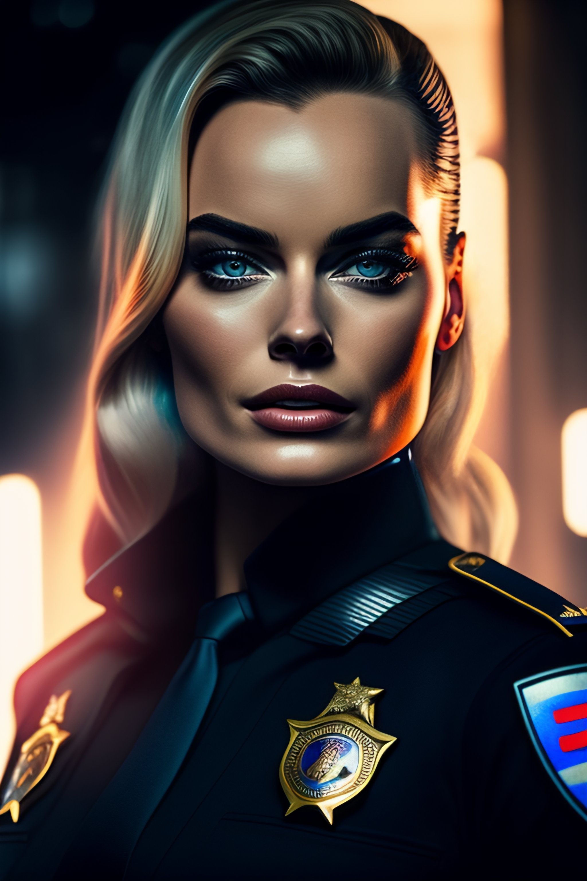 Lexica - Margot Robbie as a female police officer, cyberpunk ...