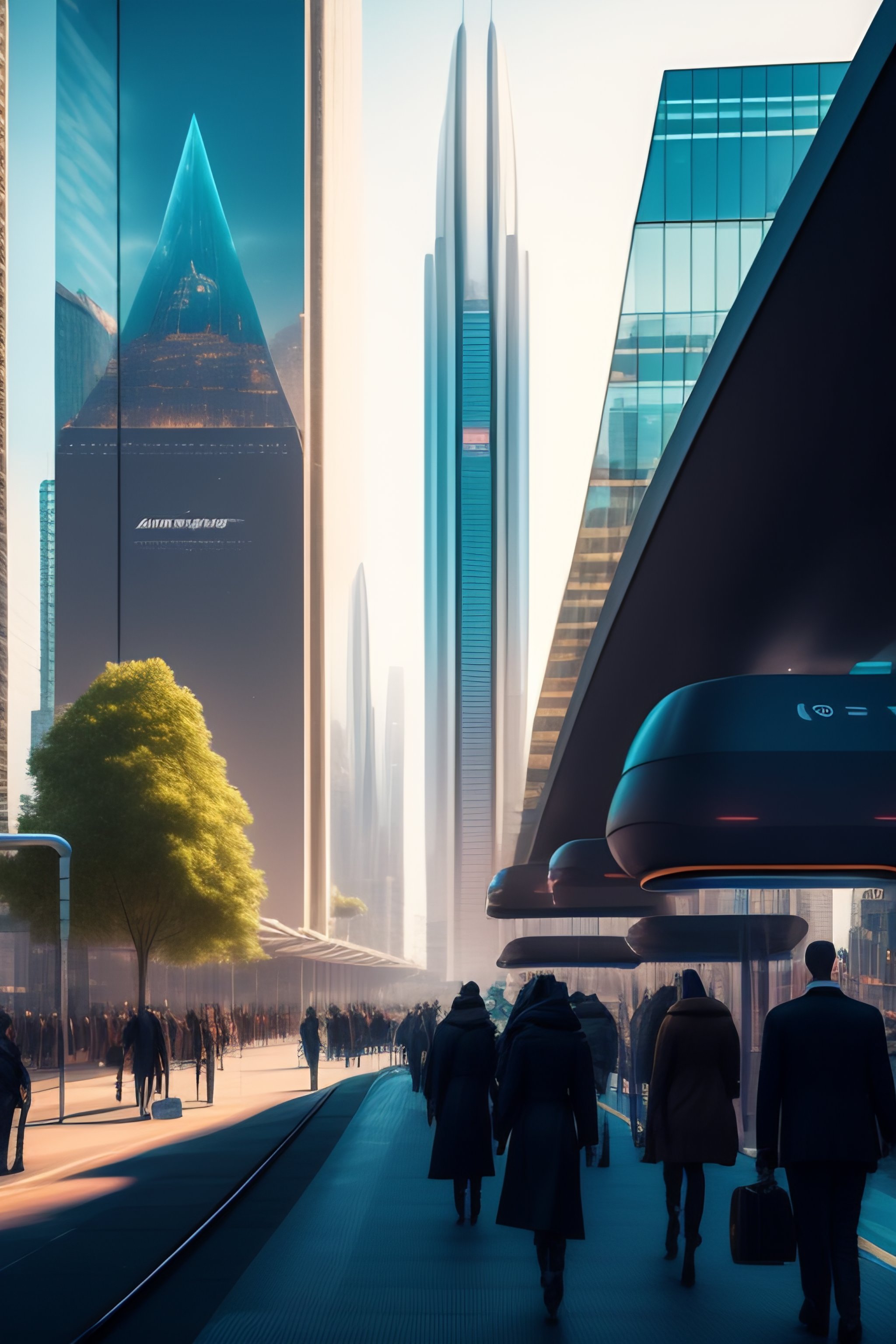 Lexica - A busy street in a futuristic cyberpunk city. The buildings ...