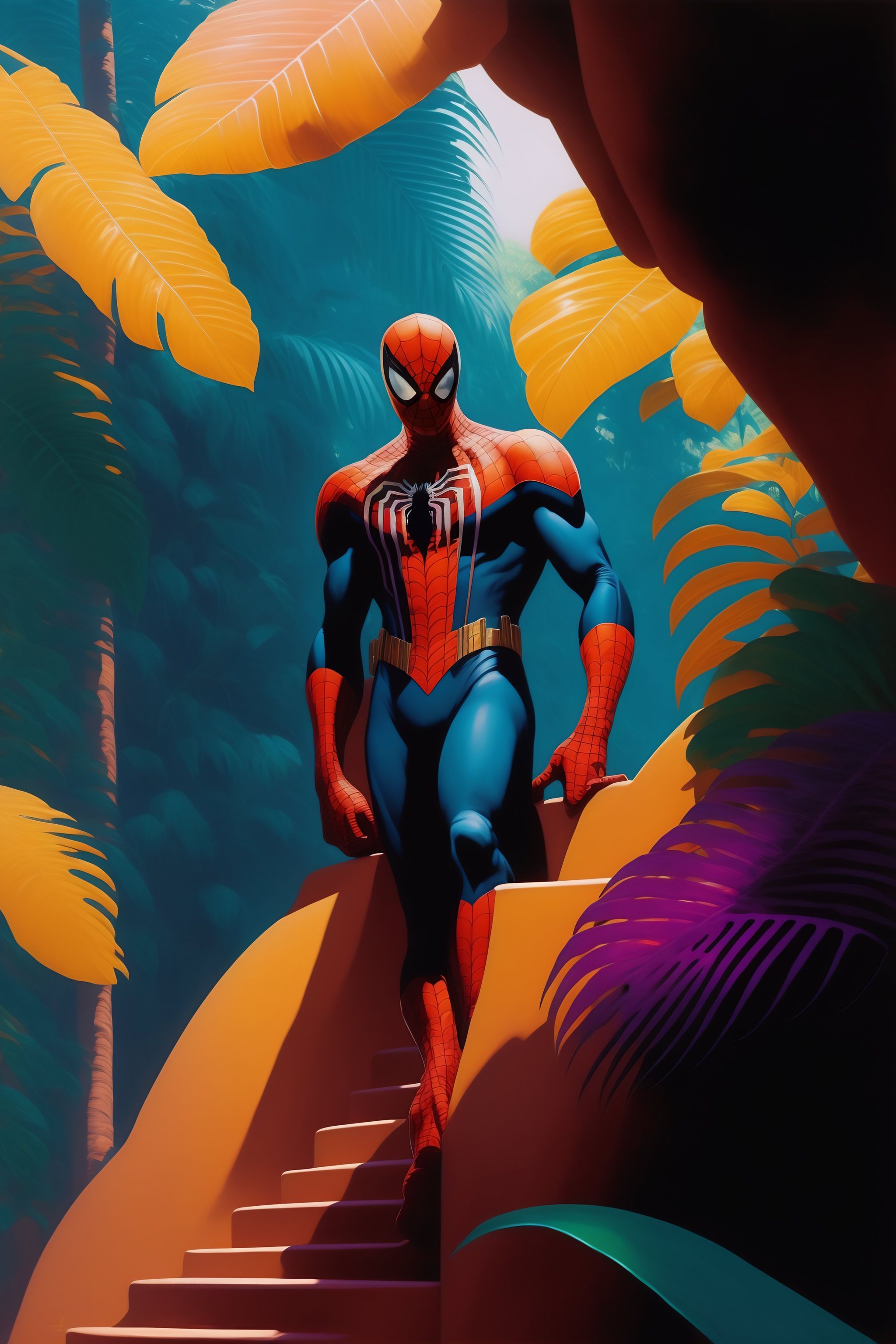 Lexica - "Spider-Man in the Jungle" by Syd Mead, cold color palette ...