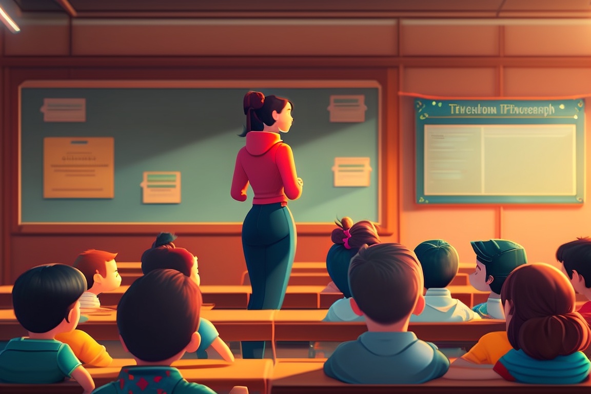 Lexica - A teacher standing in a classroom in front of students, hued ...