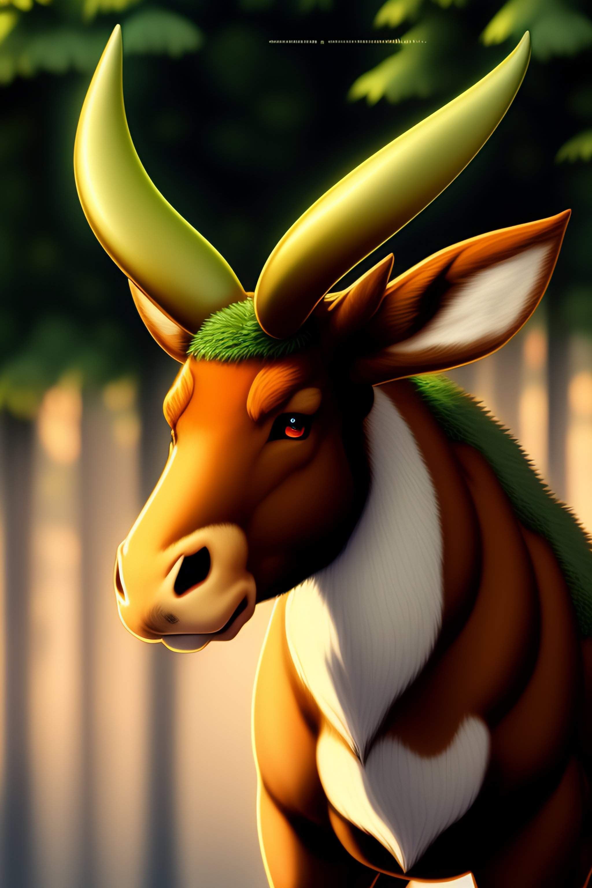 Lexica - Anime illustration of a Pokemon Green Moose with Large Horns