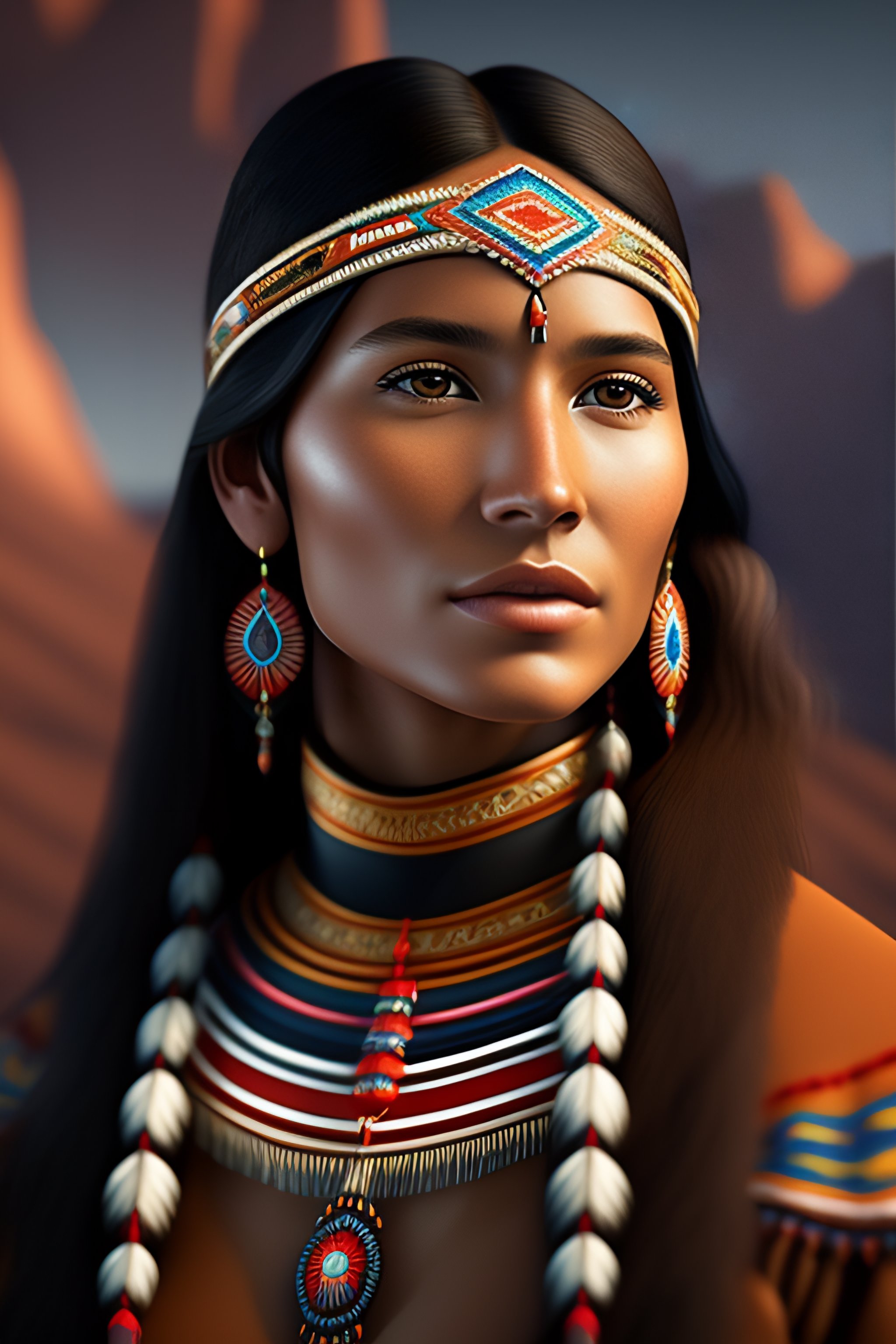 Lexica - Native american young woman portrait in 3d digital art with ...
