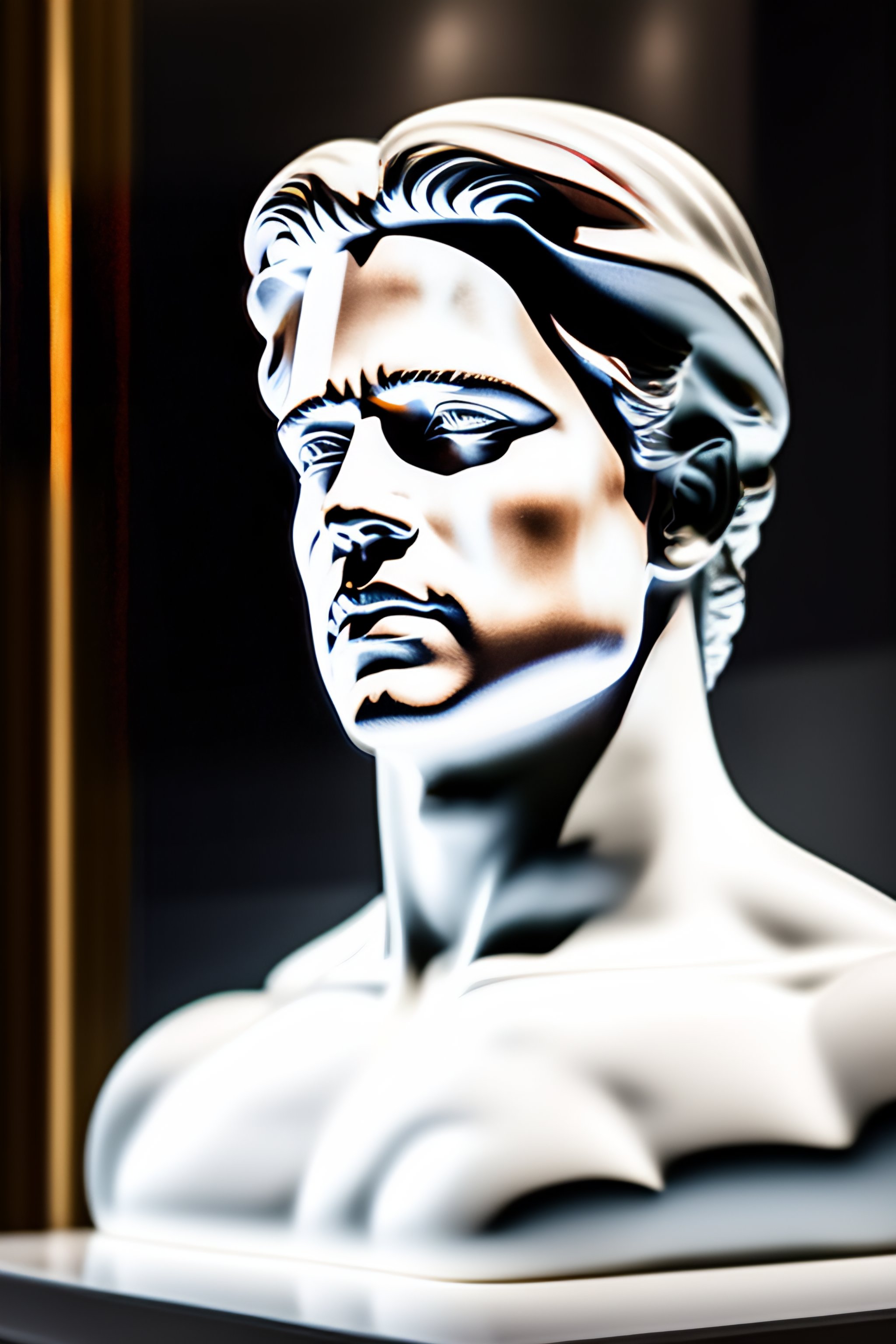 Lexica - Photo of a marble statue of Brad Pitt, gleaming, reflections ...