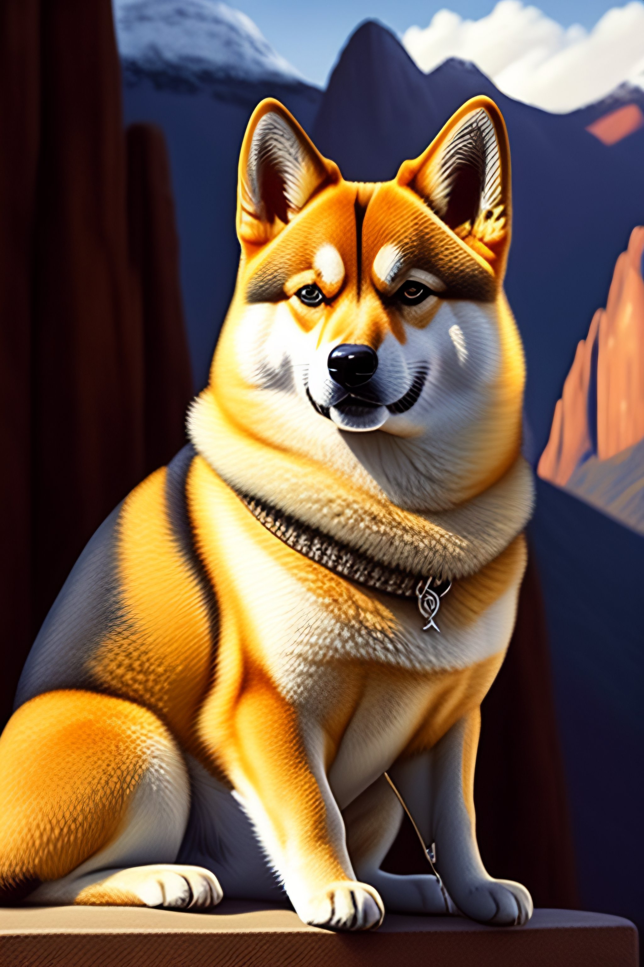 Lexica - Realistic painting of a smiling shiba dog sitting in front of ...