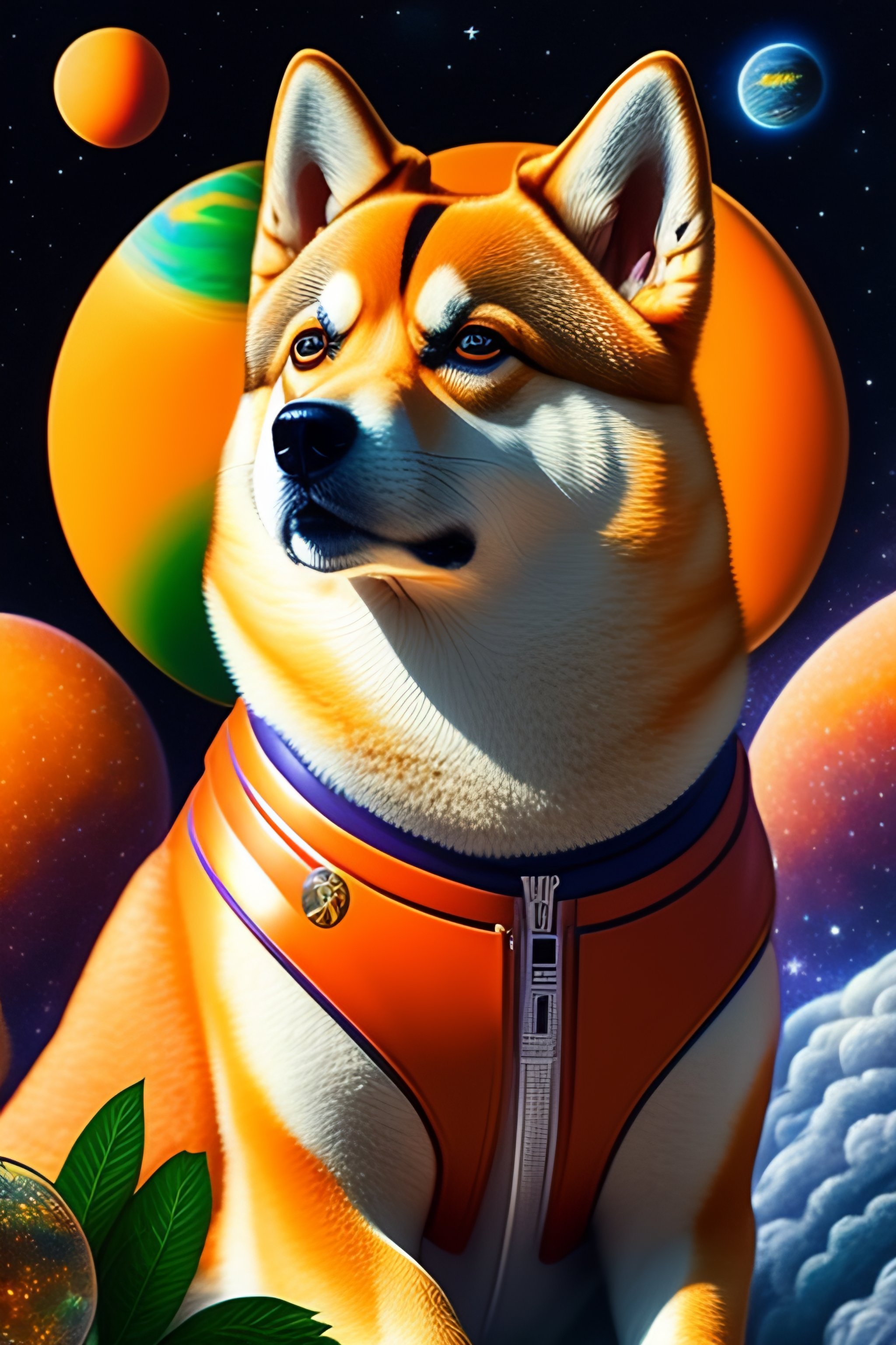 Lexica - A shiba inu in space wearing an orange spacex suit, supernova ...
