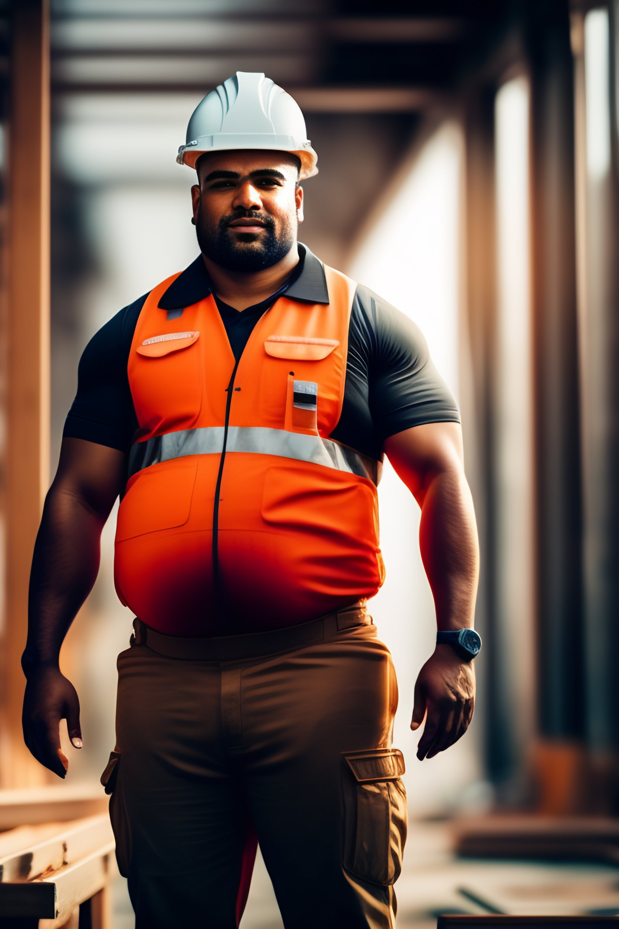 Lexica - A construction worker, with a large round belly, amateur photo