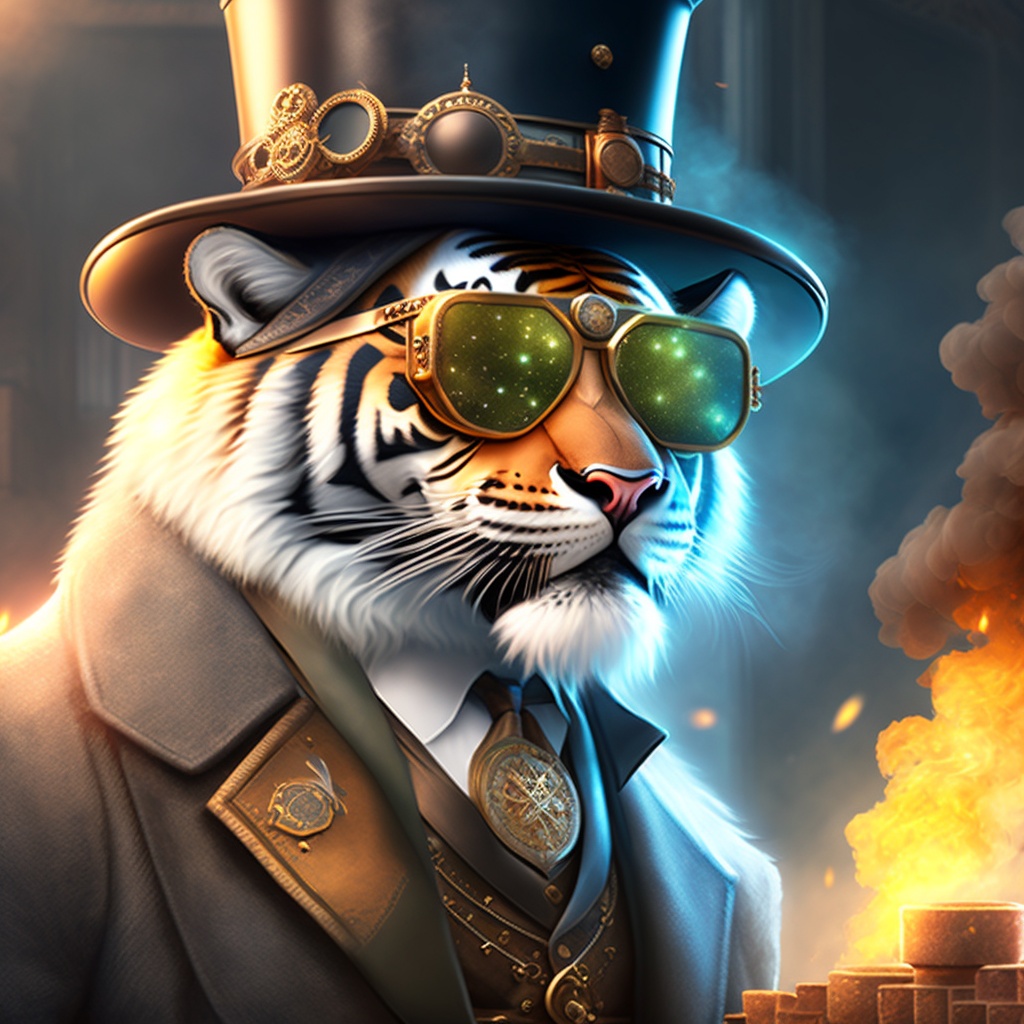 Lexica - Mechanical steampunk Tiger wearing goggles and a top hat, pipes and bricks in the ...