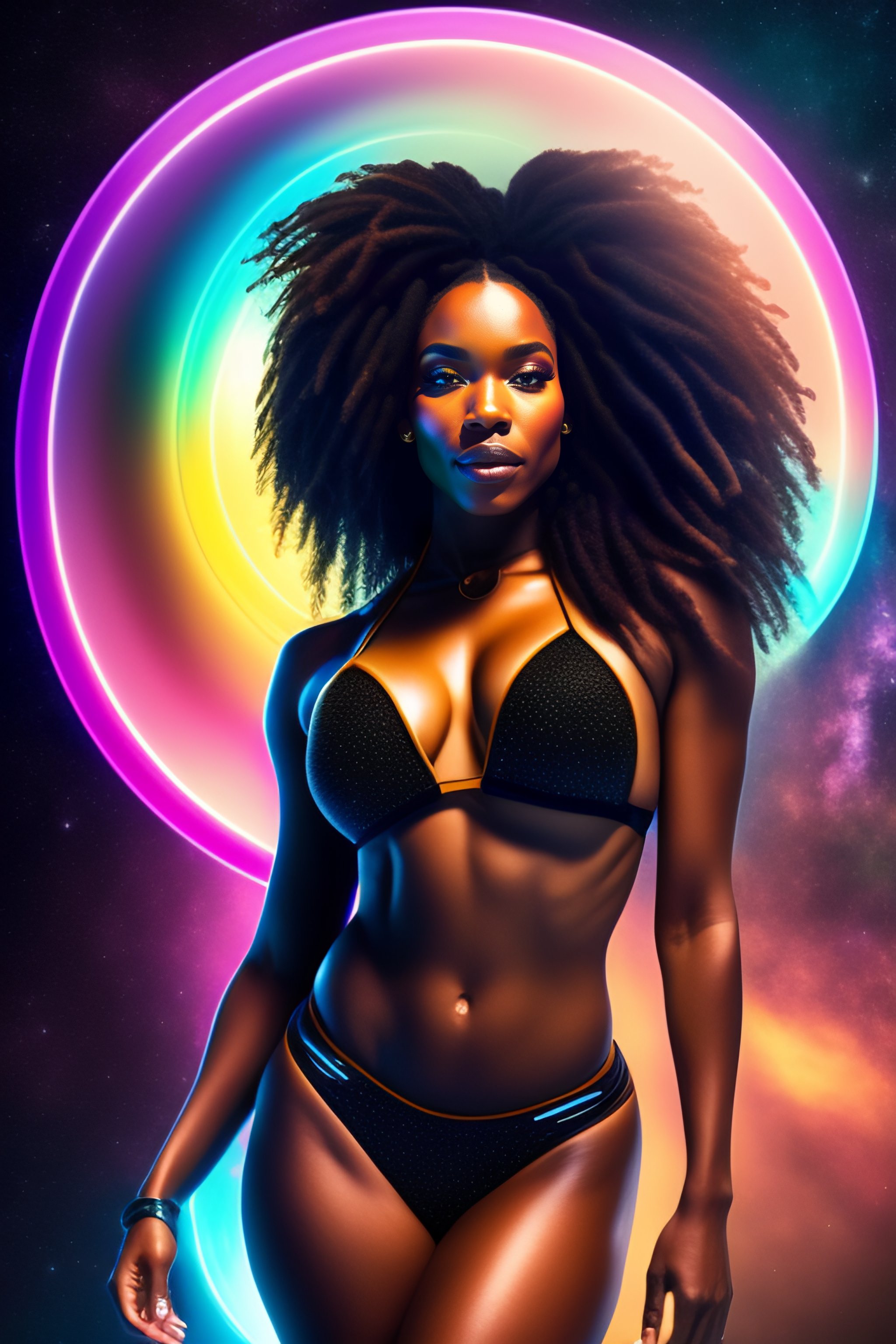 Lexica - Black woman with dreadlocks bikini in space