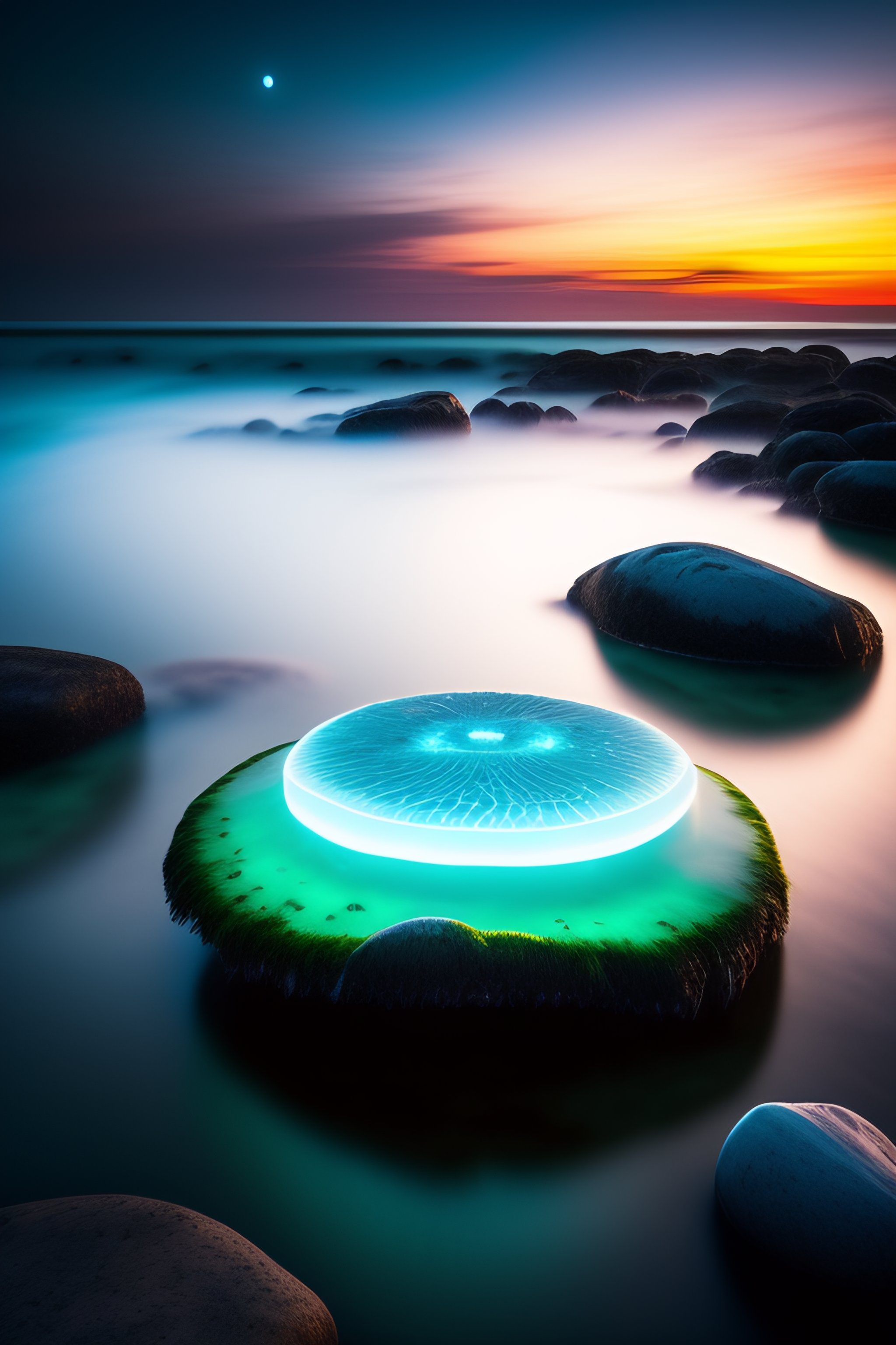 Lexica - Bioluminescent ethereal water elementals nesting in a rock pool