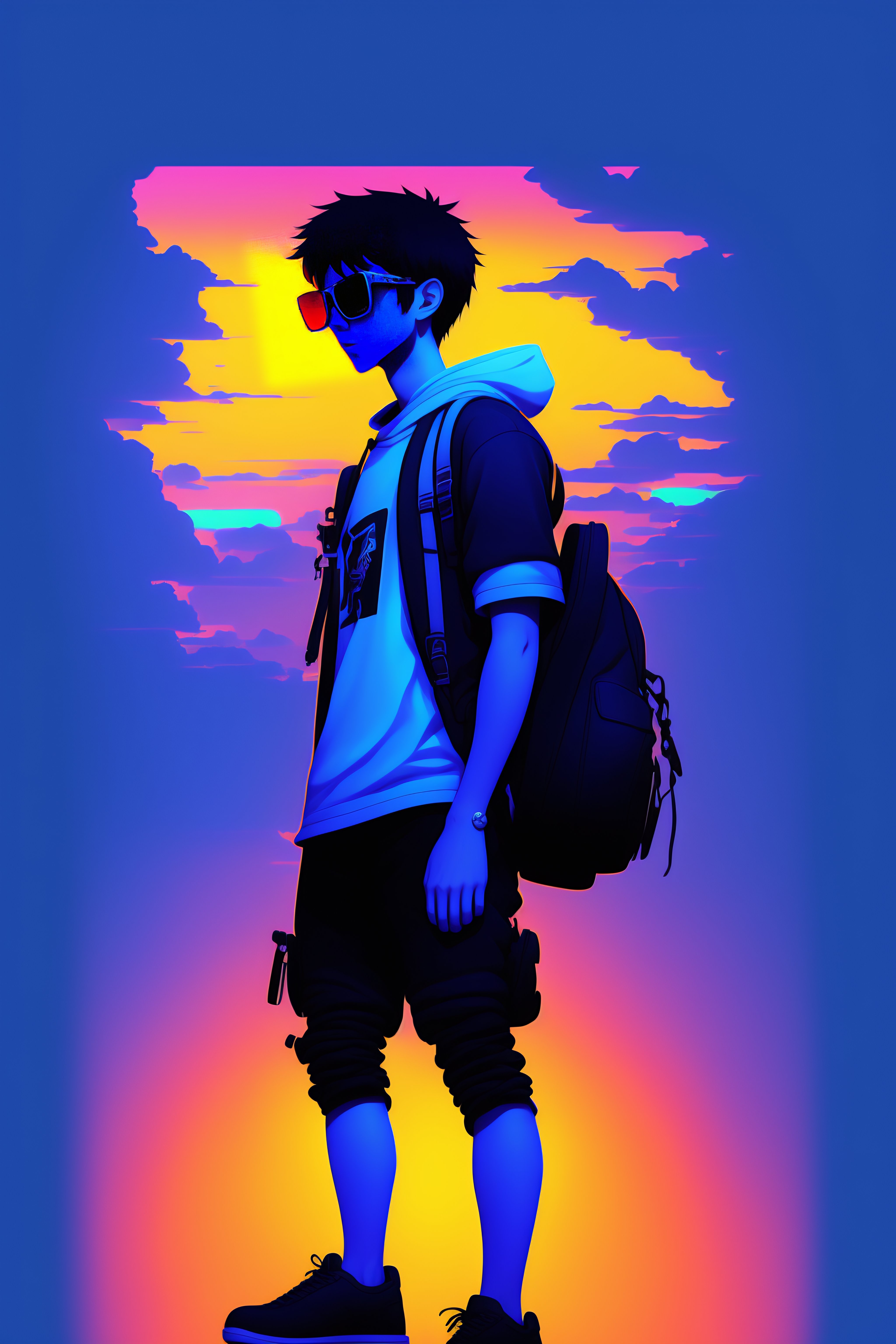 Lexica - A silhouette of a gamer boy, cartoon style, blue background ...