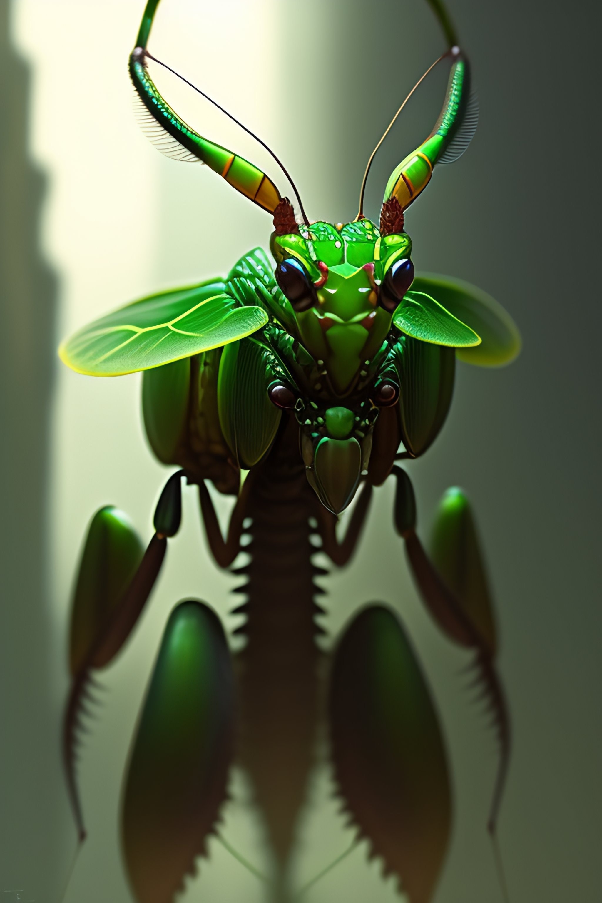 Lexica - Full body shot a of green man - mantis ; head with antennae ...