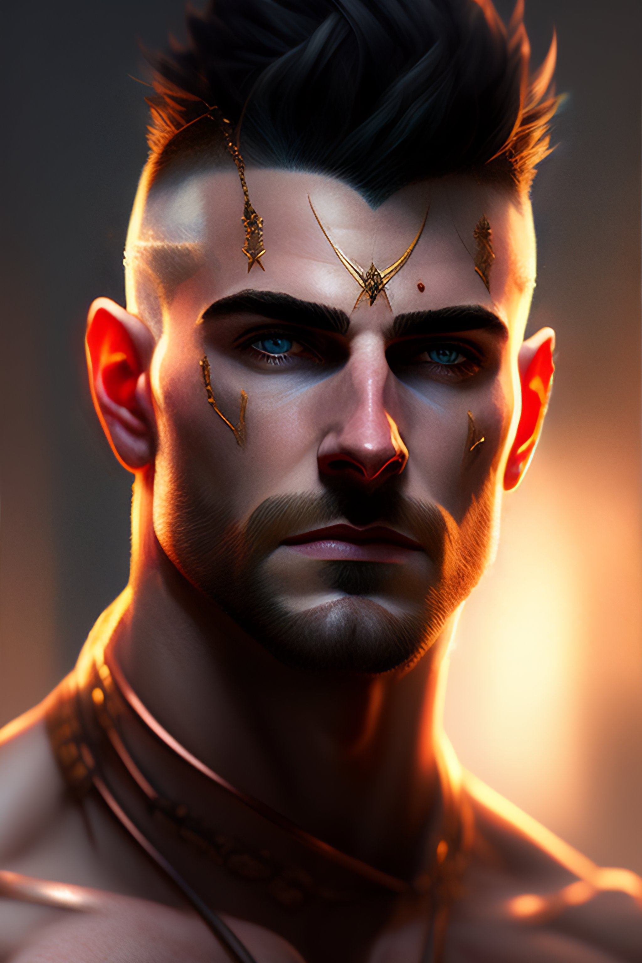Lexica - Portrait of a 50th shaved head male god, copper wires, visible ...