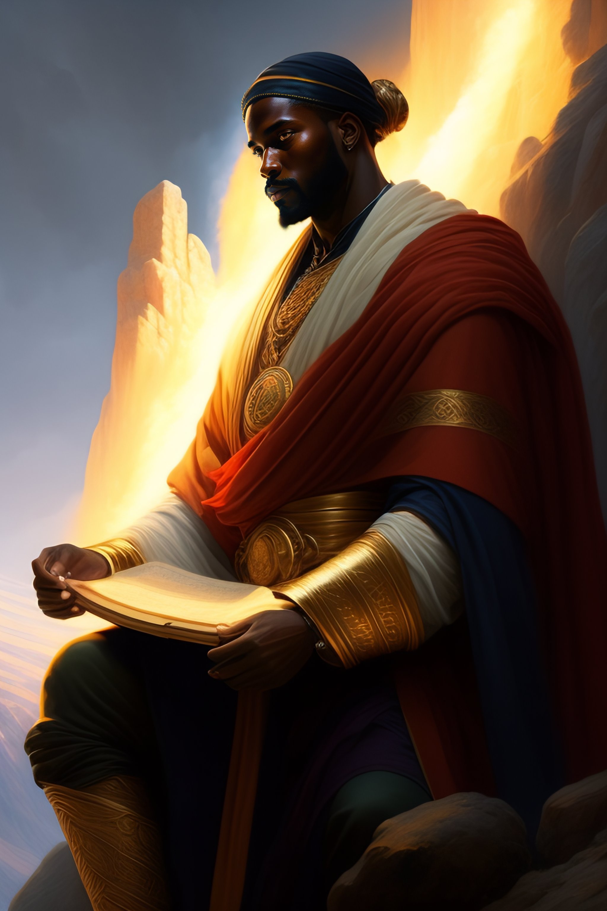 Lexica - Portrait Moses holding a commandment on the top of a mountain, caricature, highly ...