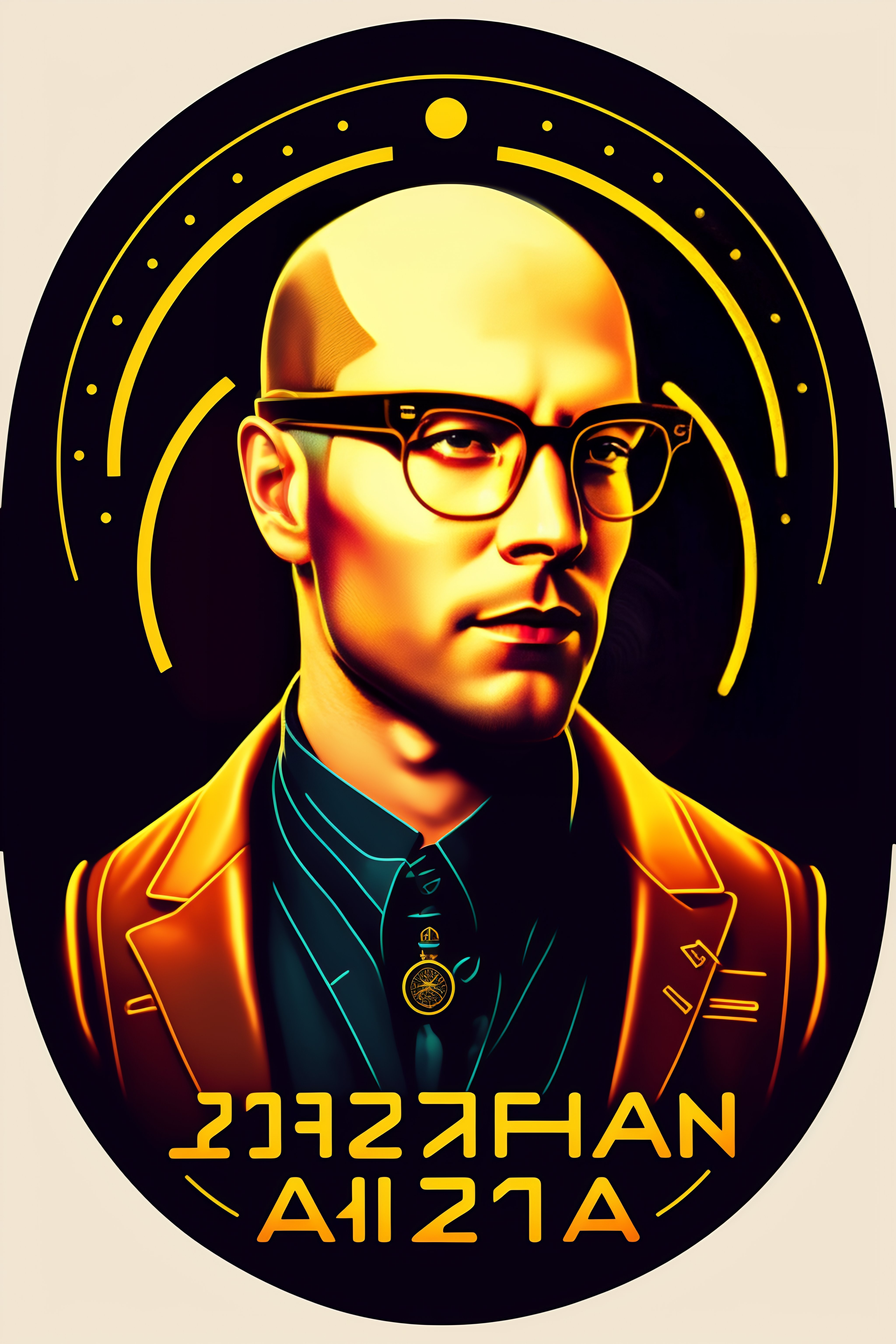 Lexica - Bald man with glasses, vectorized Futuristic Vintage Medium ...