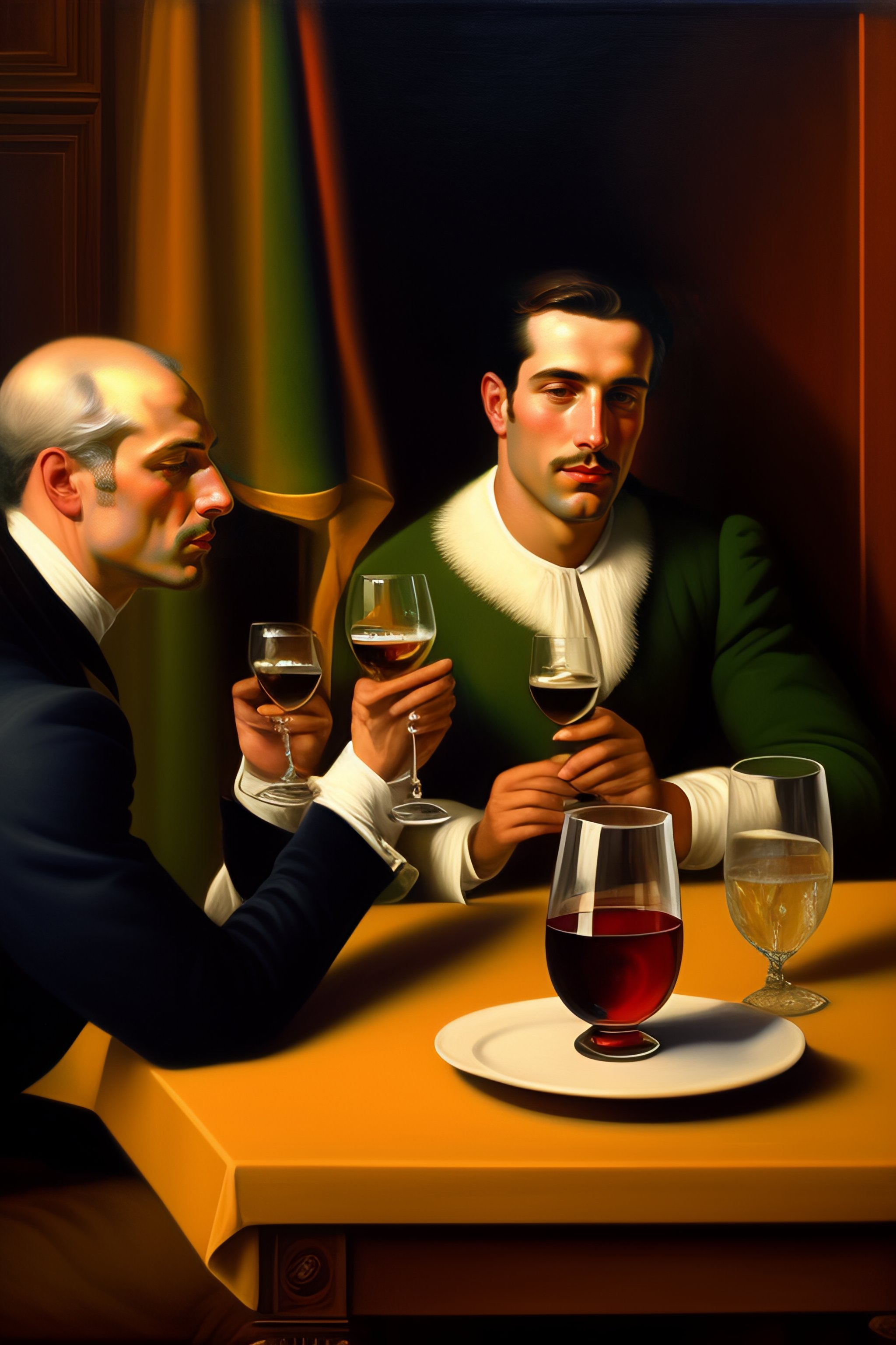 Lexica - Painting of two men drinking a glass of wine in a french ...