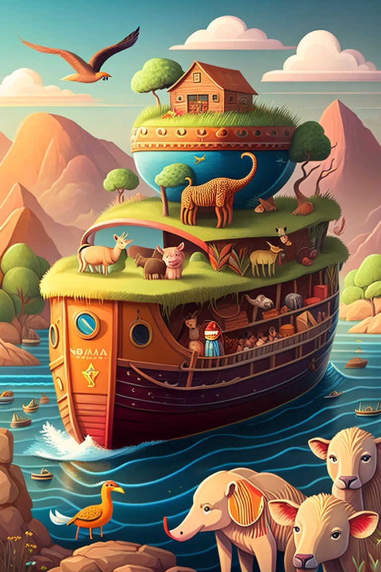 Lexica - A noah's ark filled with lots of animals floating on top of a ...
