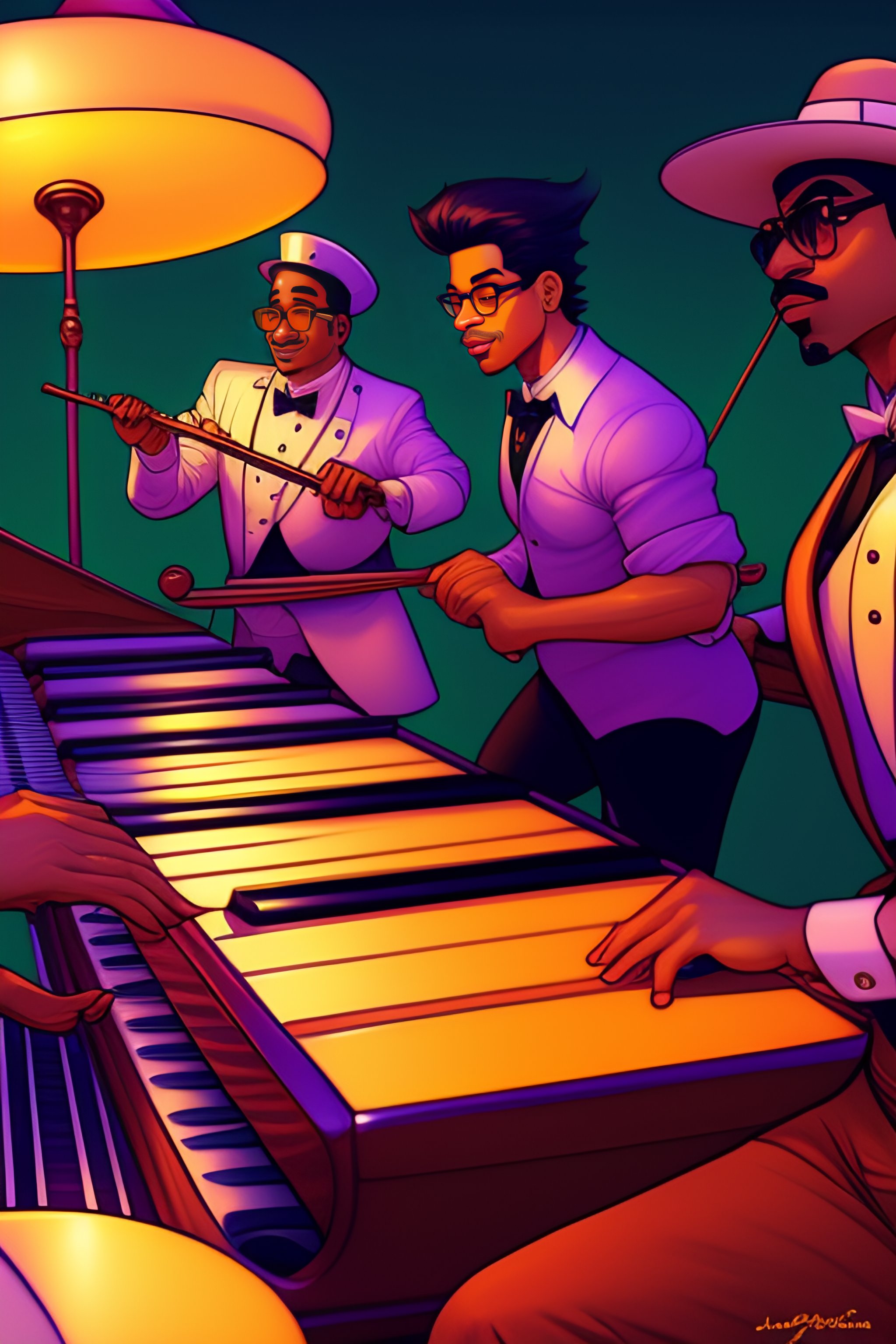 Lexica - A study of cell shaded cartoon of a four man cuban salsa band ...