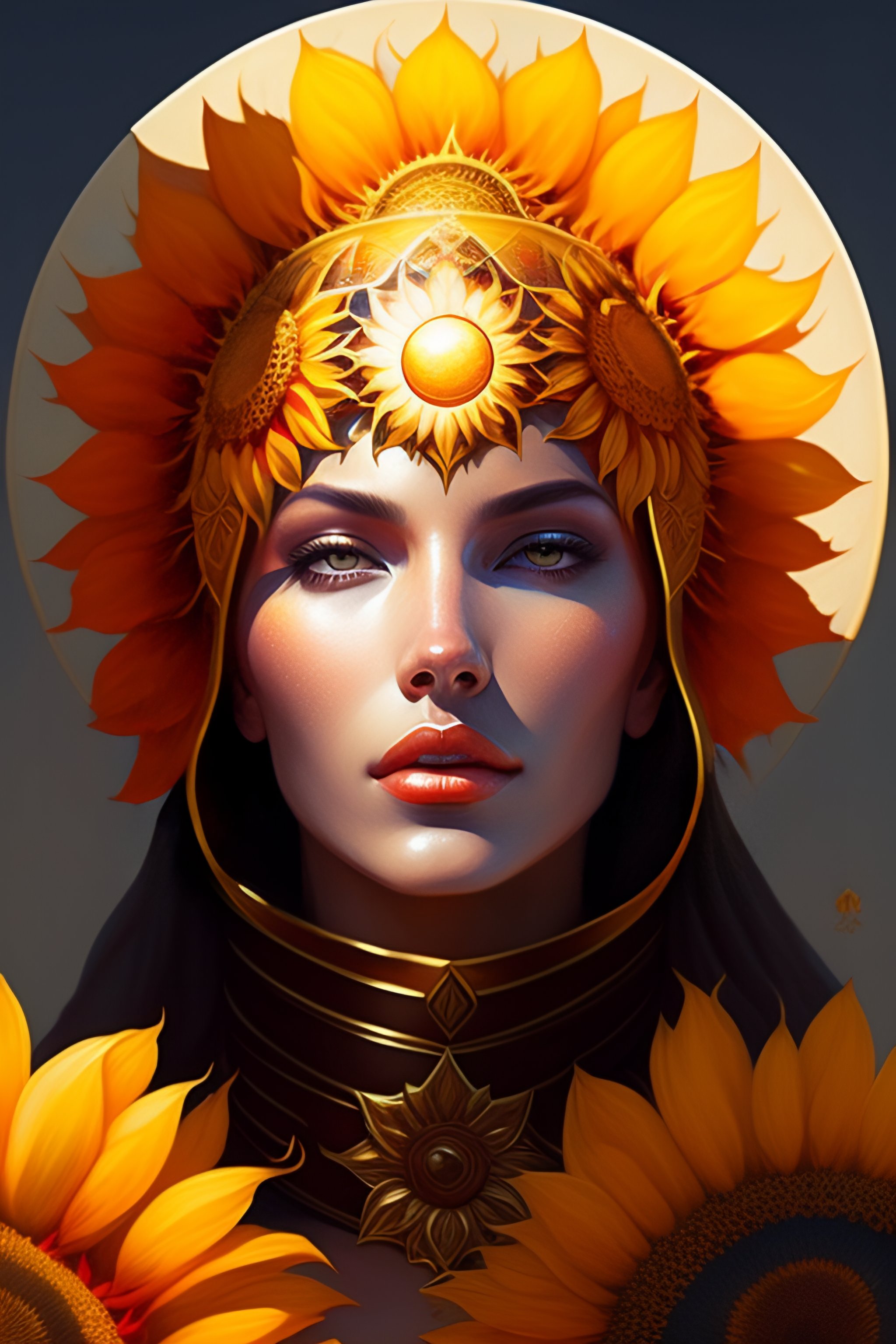 Lexica - A big medieval style sun at the top and sunflowers at the ...