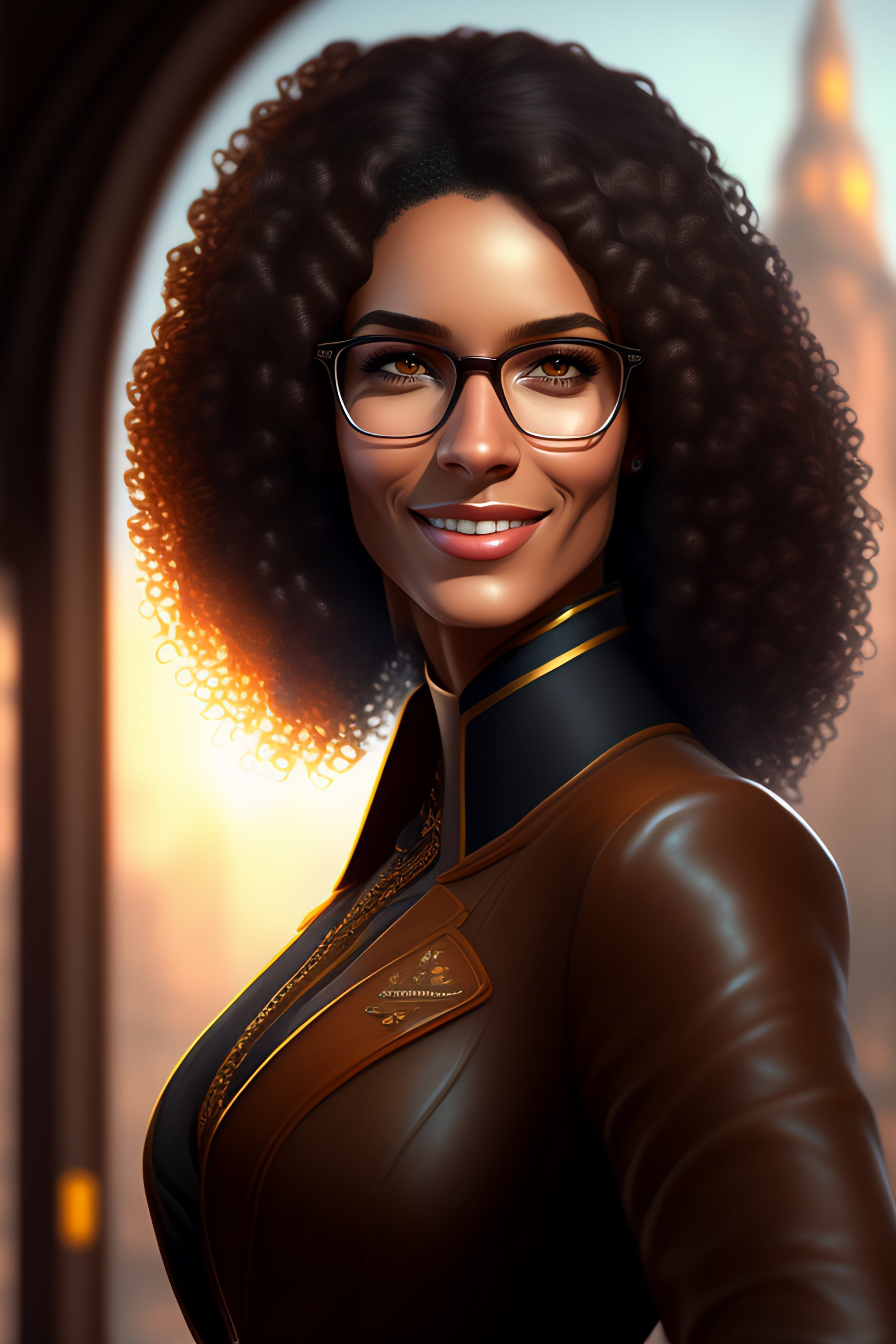 Lexica Bust Caucasian Woman Long Curly Dark Hair Glasses Nice