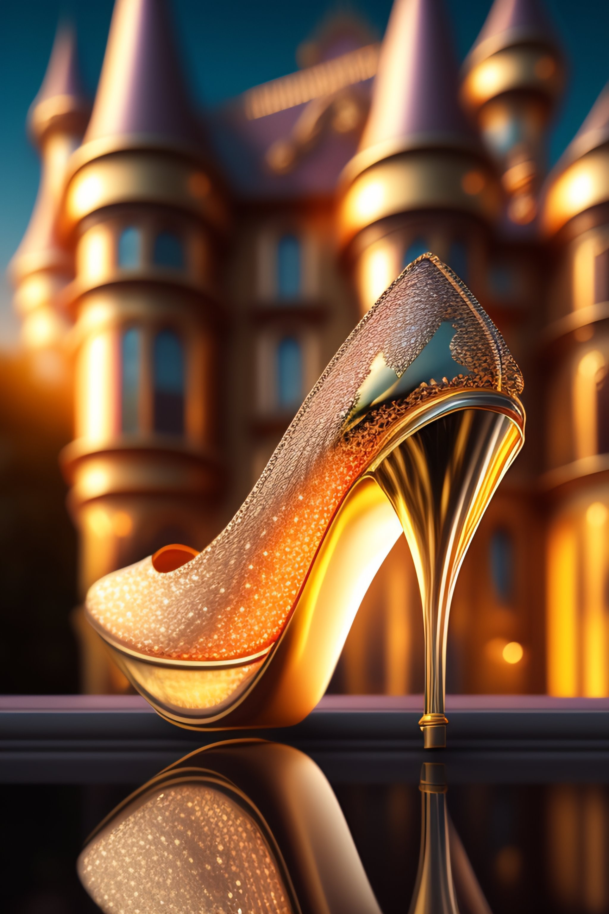 Lexica - Shiny clear intricate high heel shoe in front of a castle, 8k ...