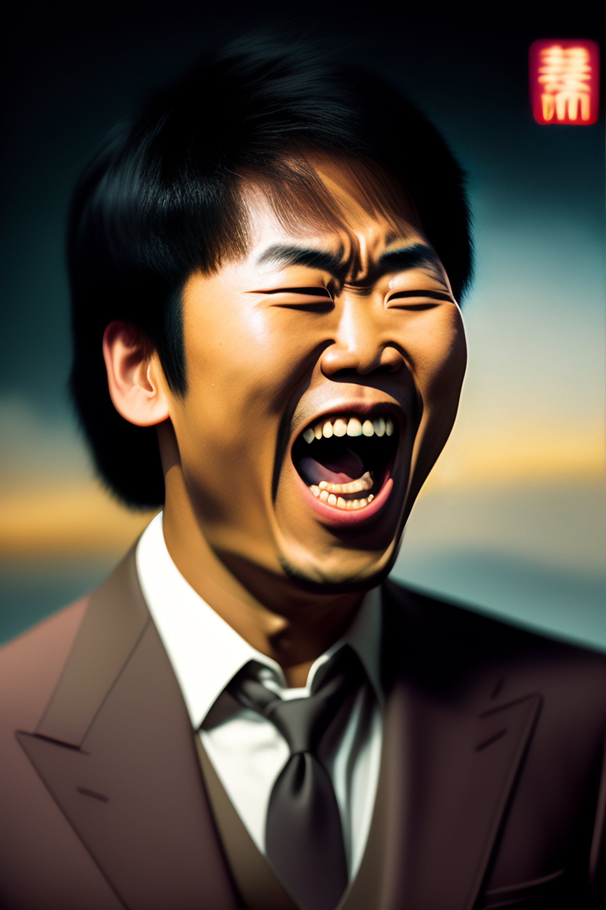 Lexica - Portrait of youg asian man screaming, crying