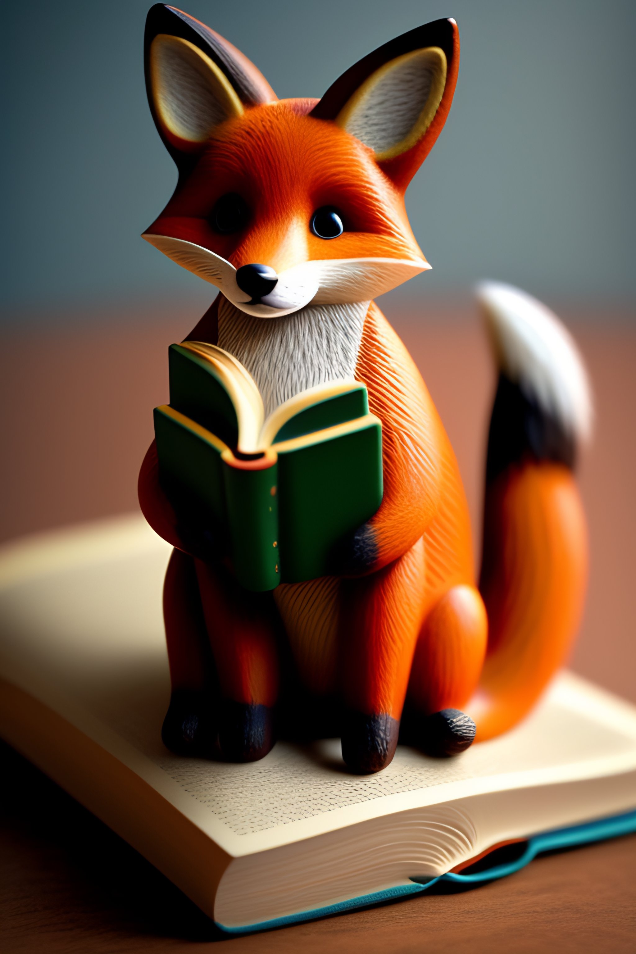 Lexica - Word sculpture of a cute fox reading a book