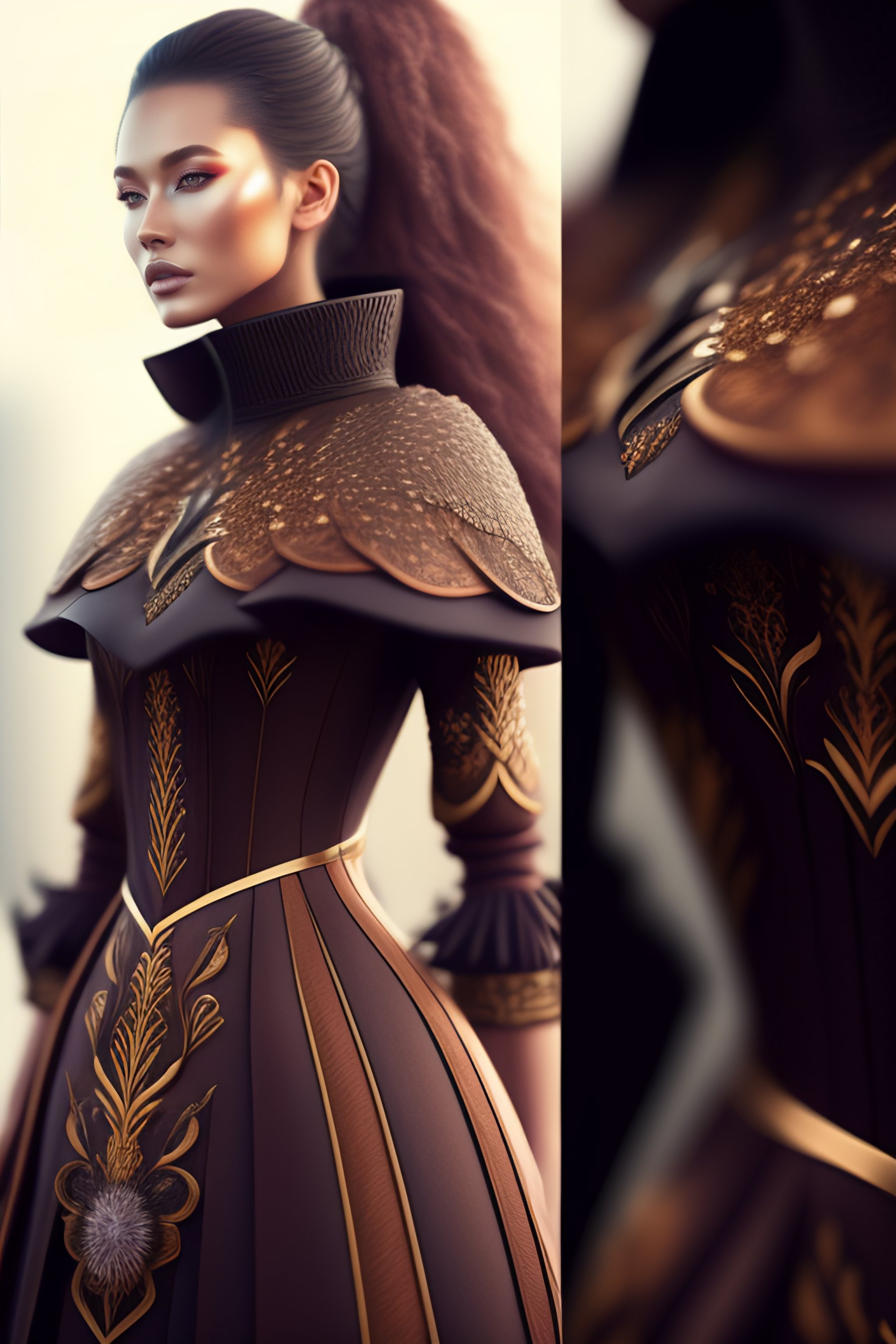 Lexica - Epic fantasy dress made of wood and nature, soft deep colors ...