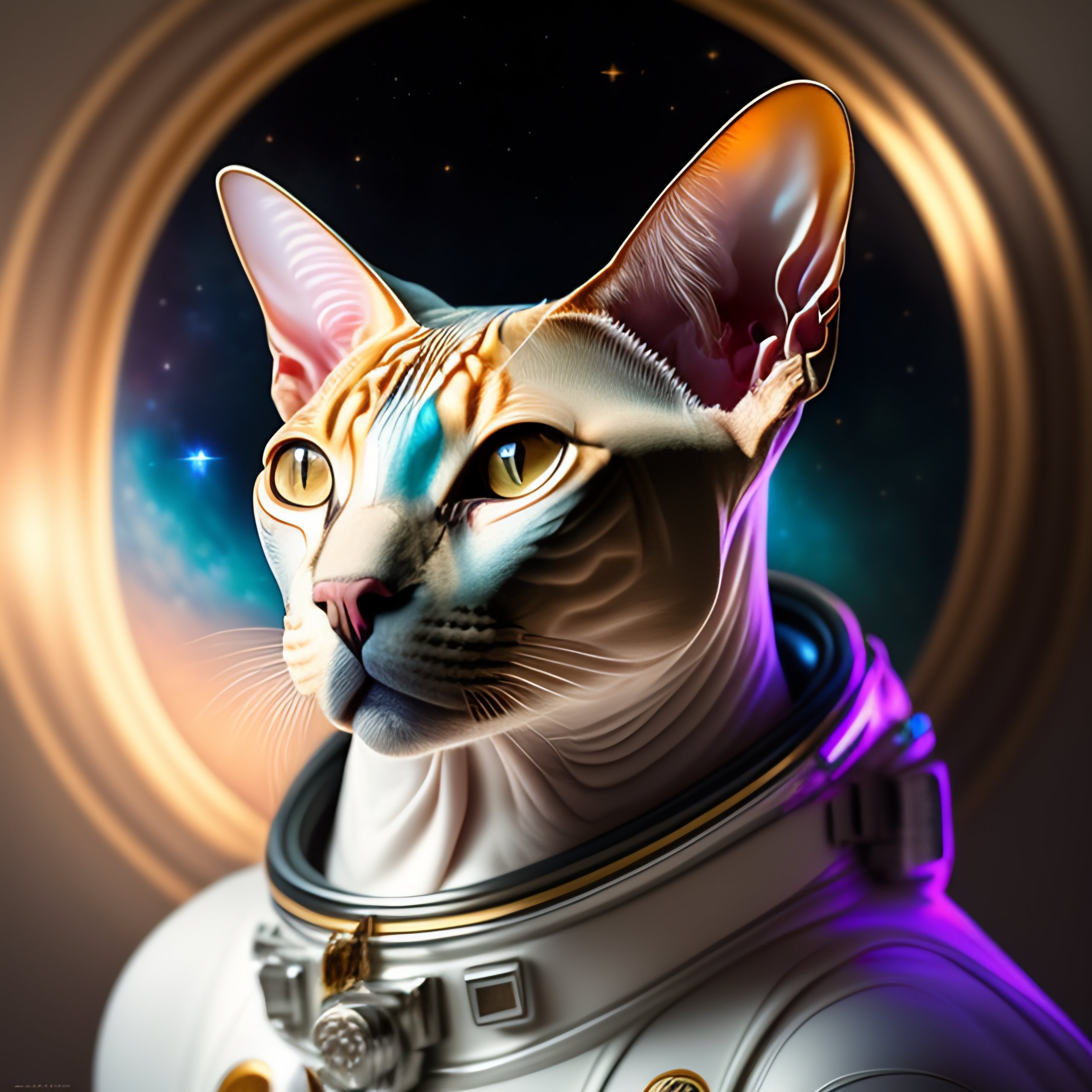 Lexica - Stunning cosmic portrait of beautiful a Sphynx cat, Wearing in ...