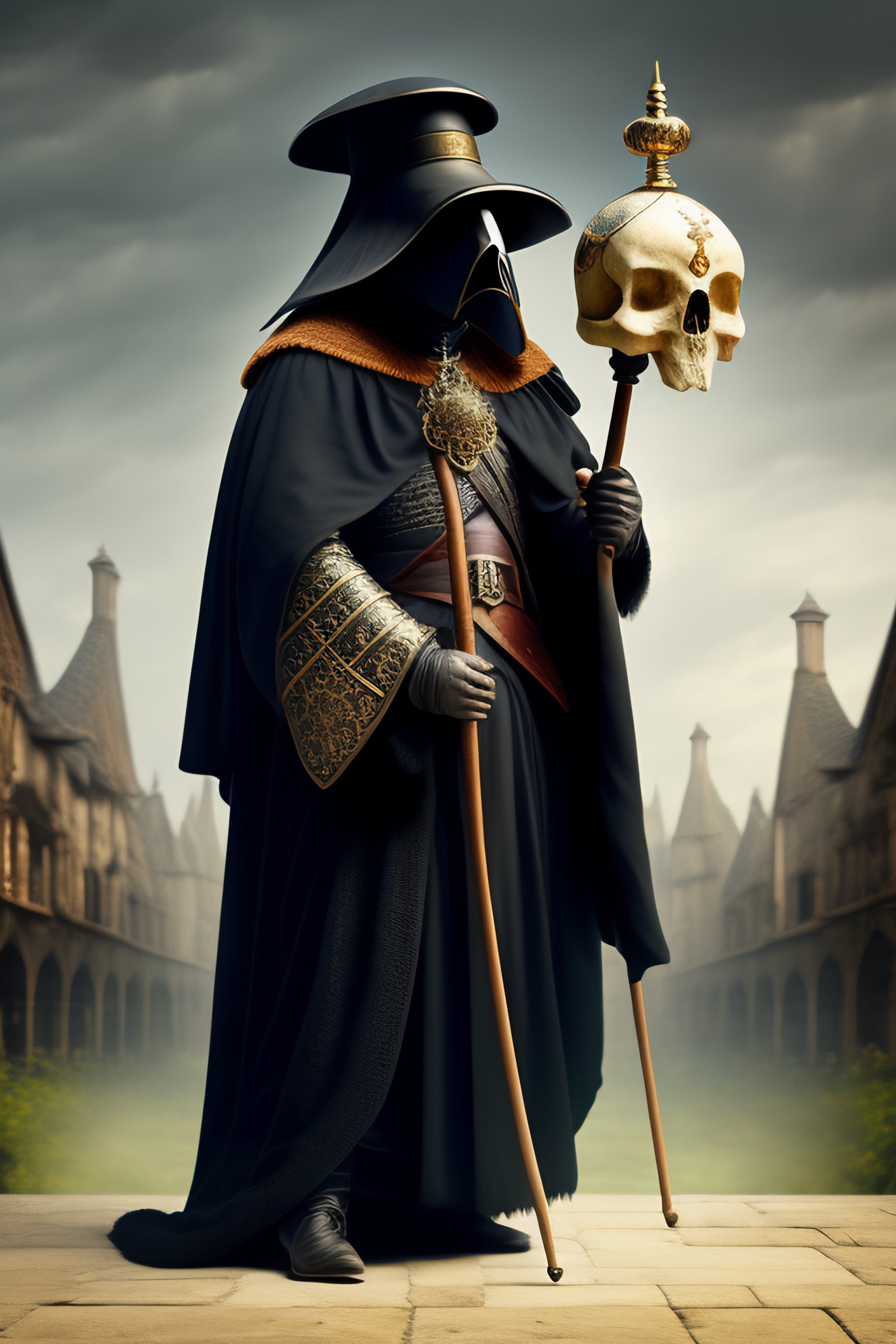 Lexica - To shoulder medival portrait a plague doctor holding a staff ...