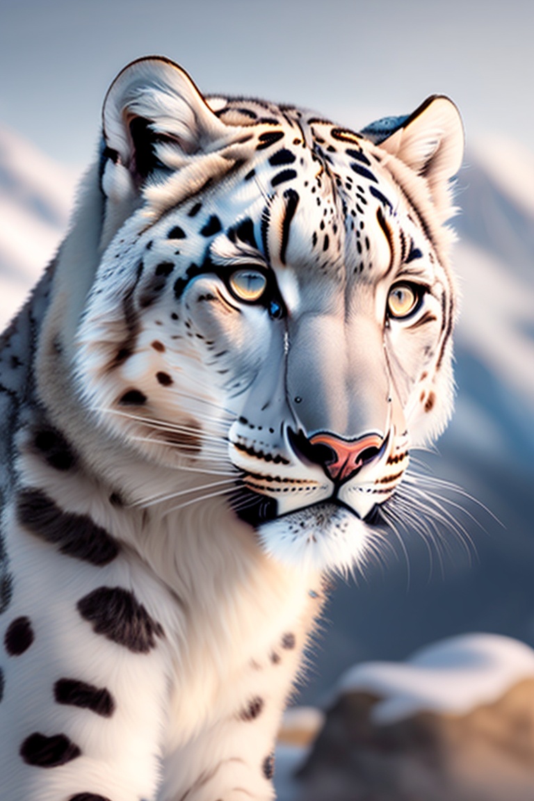 Lexica - A close-up shot of a snow leopard, its fur covered with frost ...