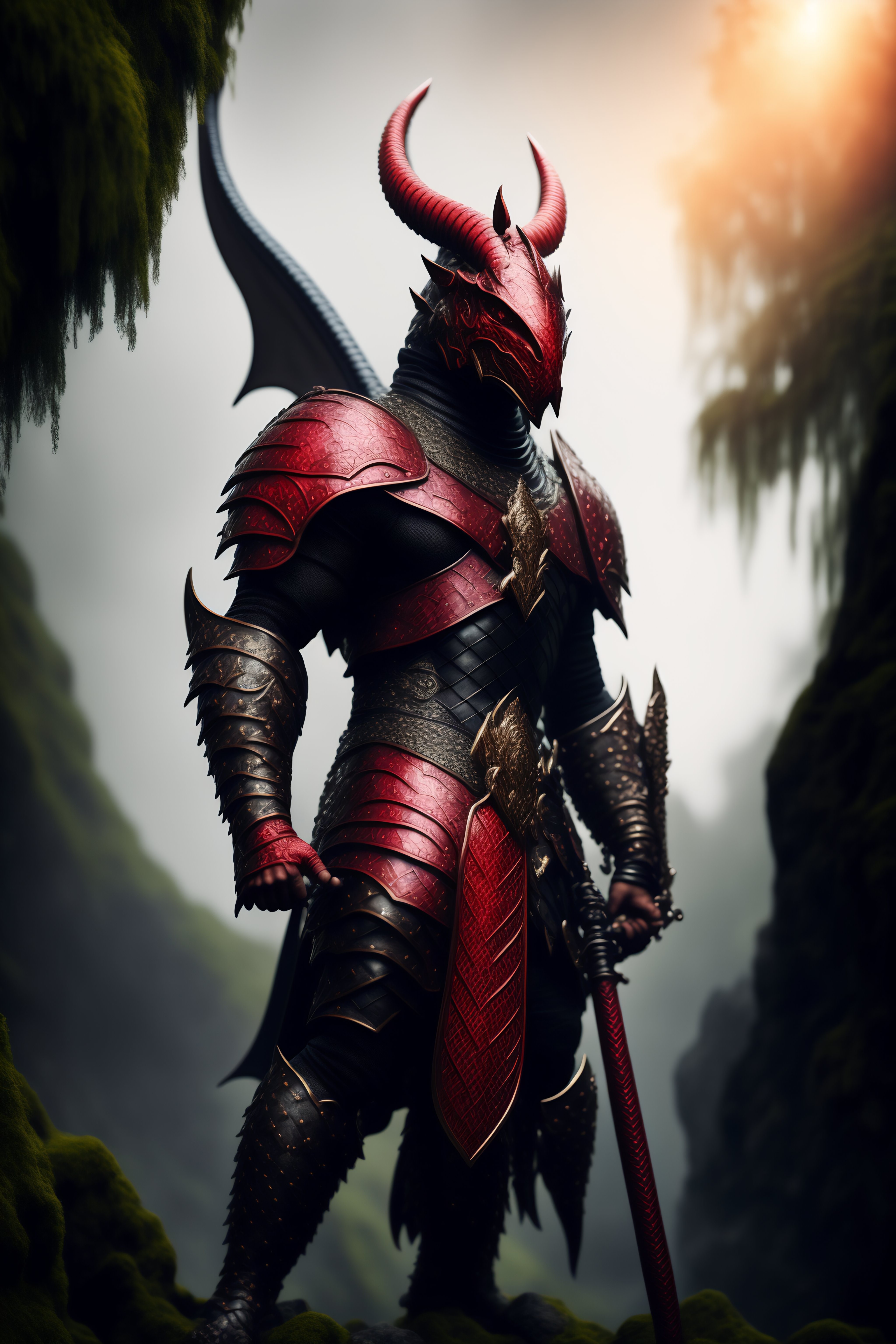 Lexica - Dragonborn red scales with a big obsidian sword in right hand ...
