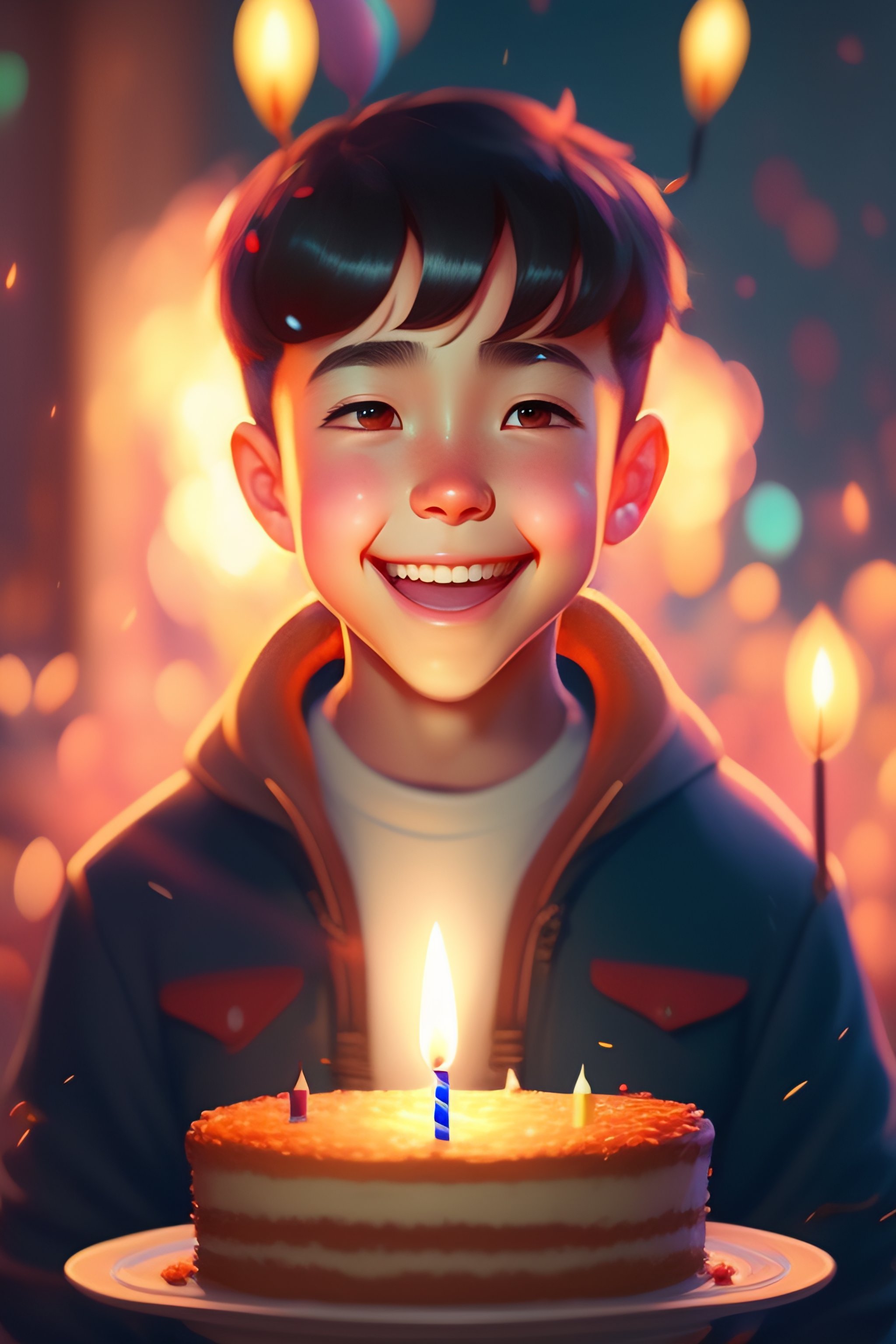 Lexica - Laughting boy eating huge birthday cake with candles ...