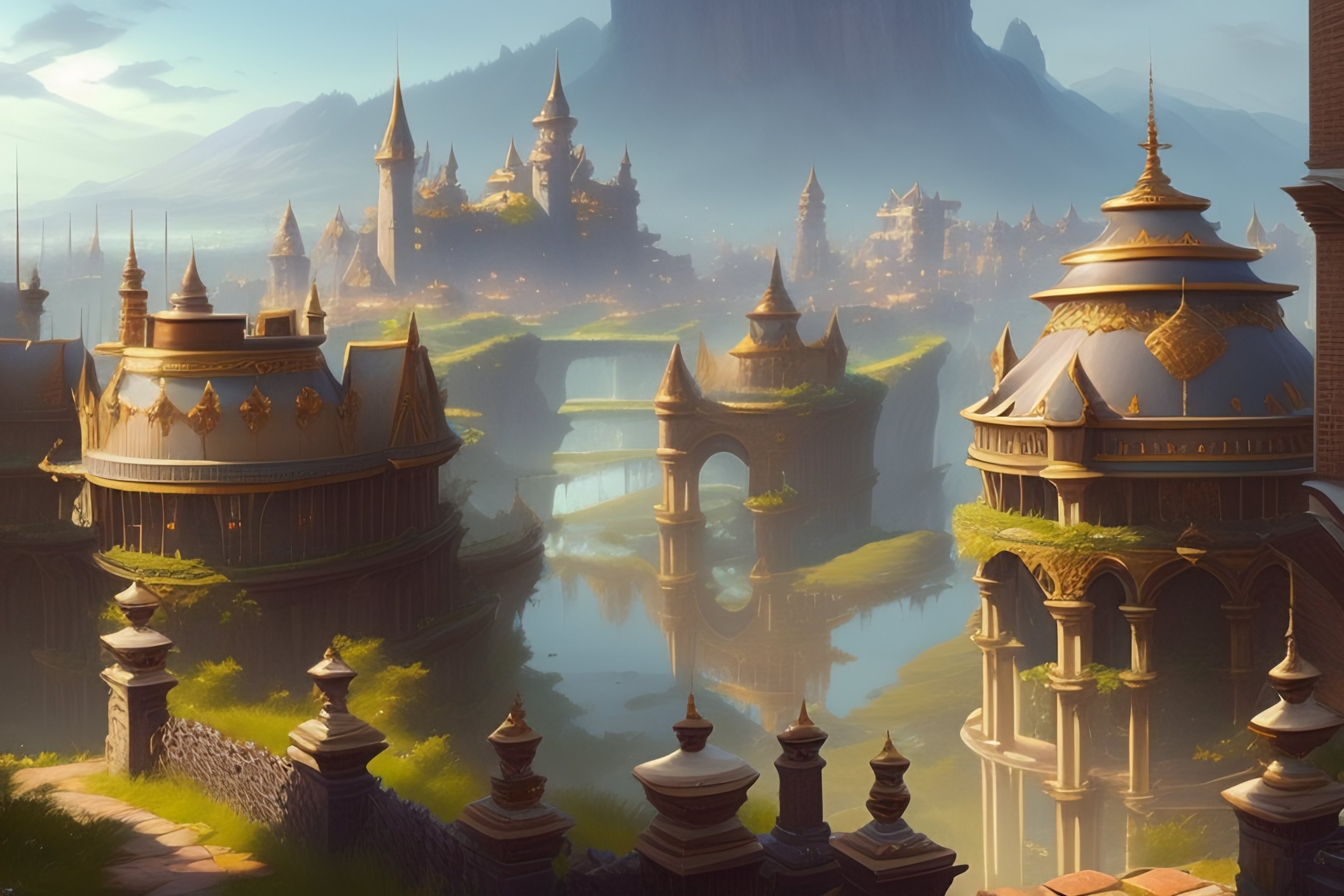 Lexica - Epic view, wide angle, elegant fantasy capital city, in the ...