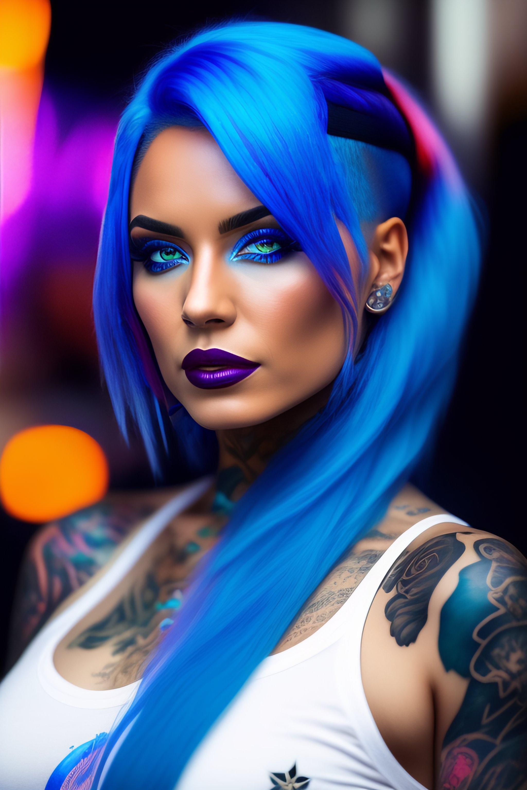 Lexica - Blue hair cyberpunk girl with tattoos