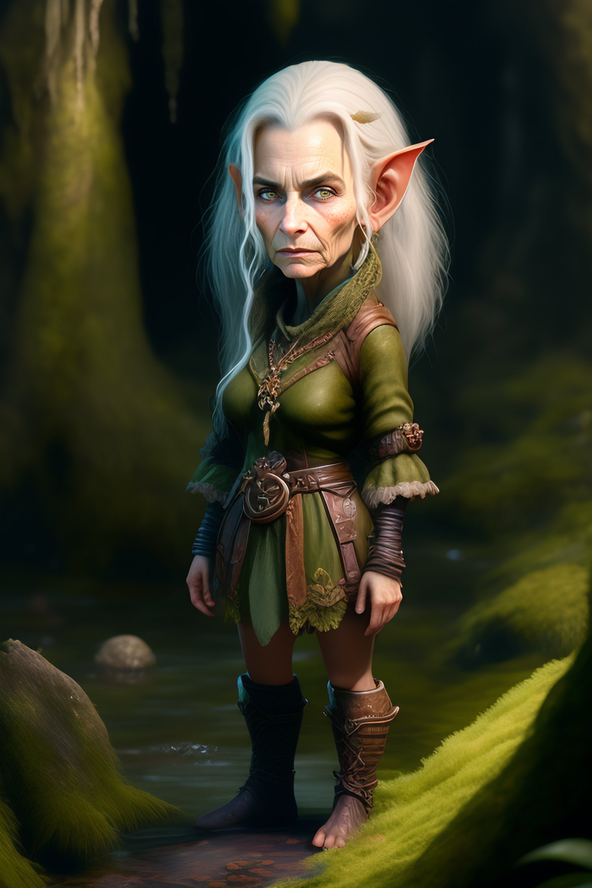 Lexica - An old, short and skinny halfling swamp witch with thin hair ...