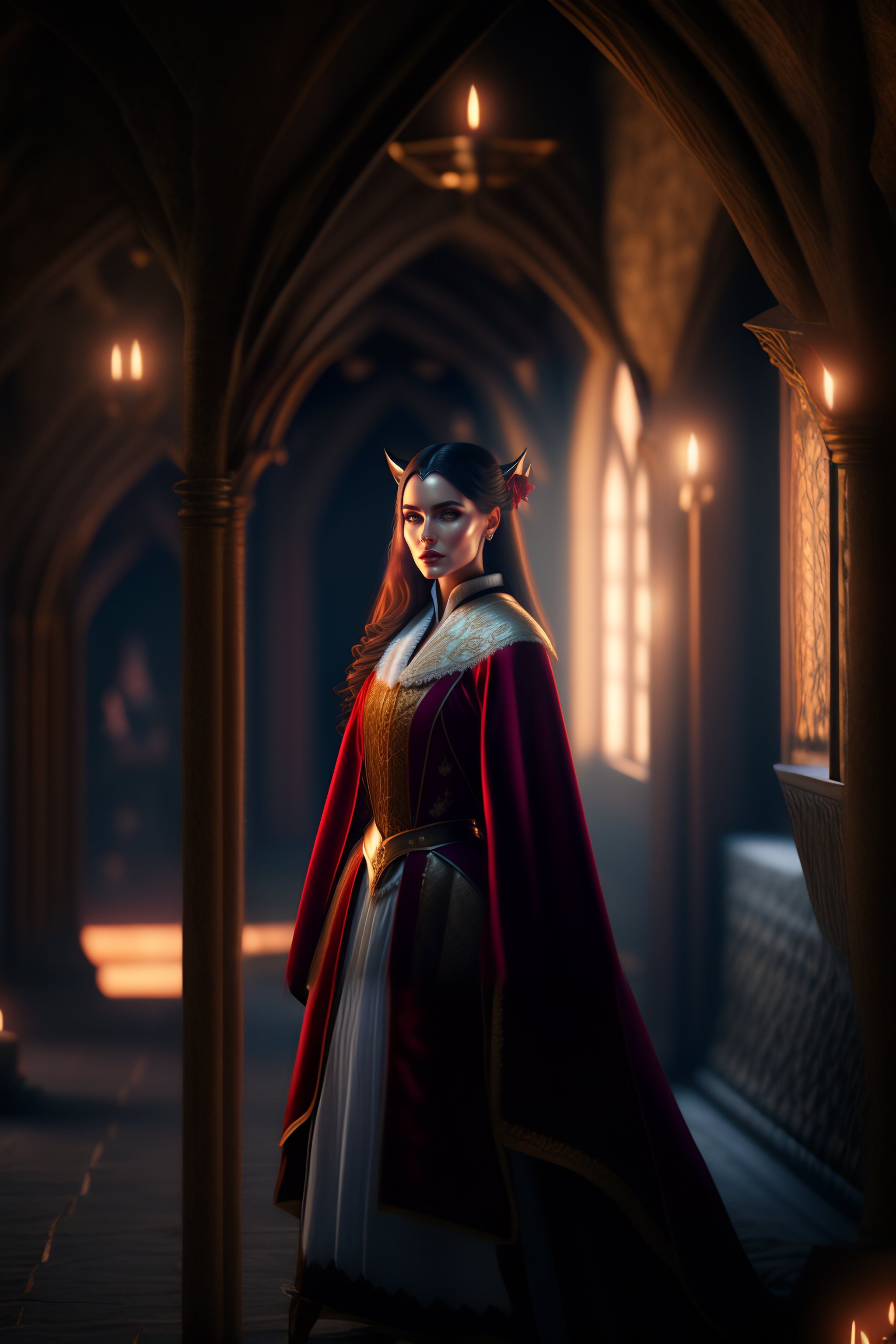 Lexica - Vampire girl, wearing elegant robe, in medieval castle, wolves ...