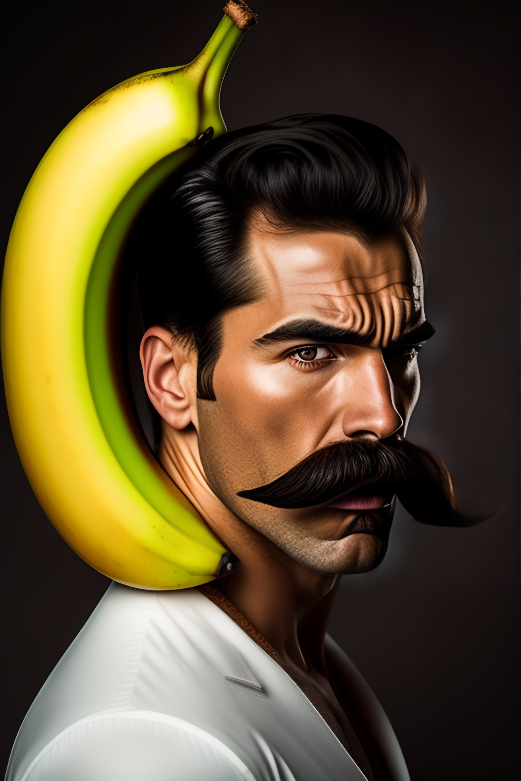 Lexica - Portrait of a man with a mustache looking angry at a banana
