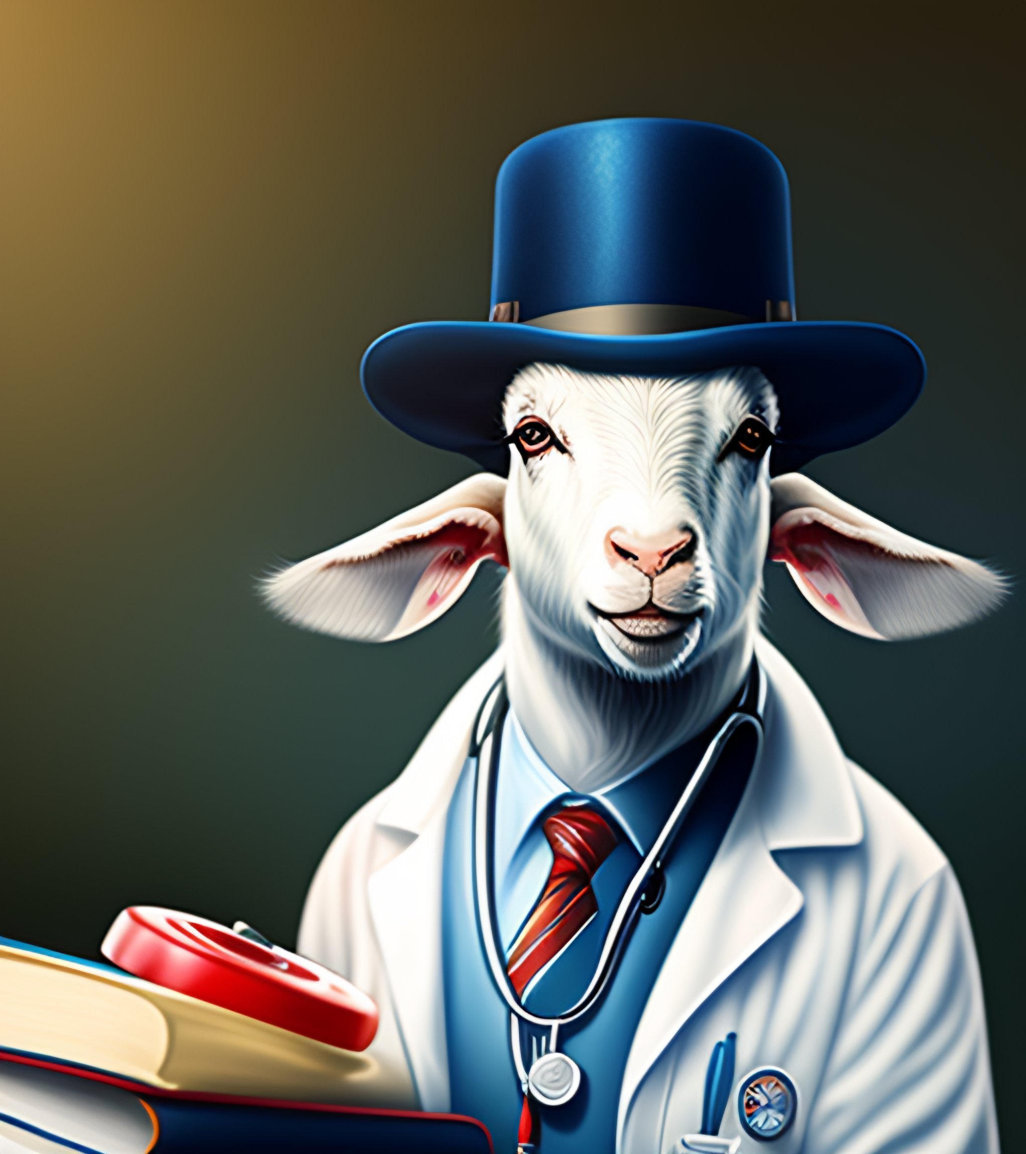 Lexica - A doctor with a white coat and stethoscope, goat face, and ...