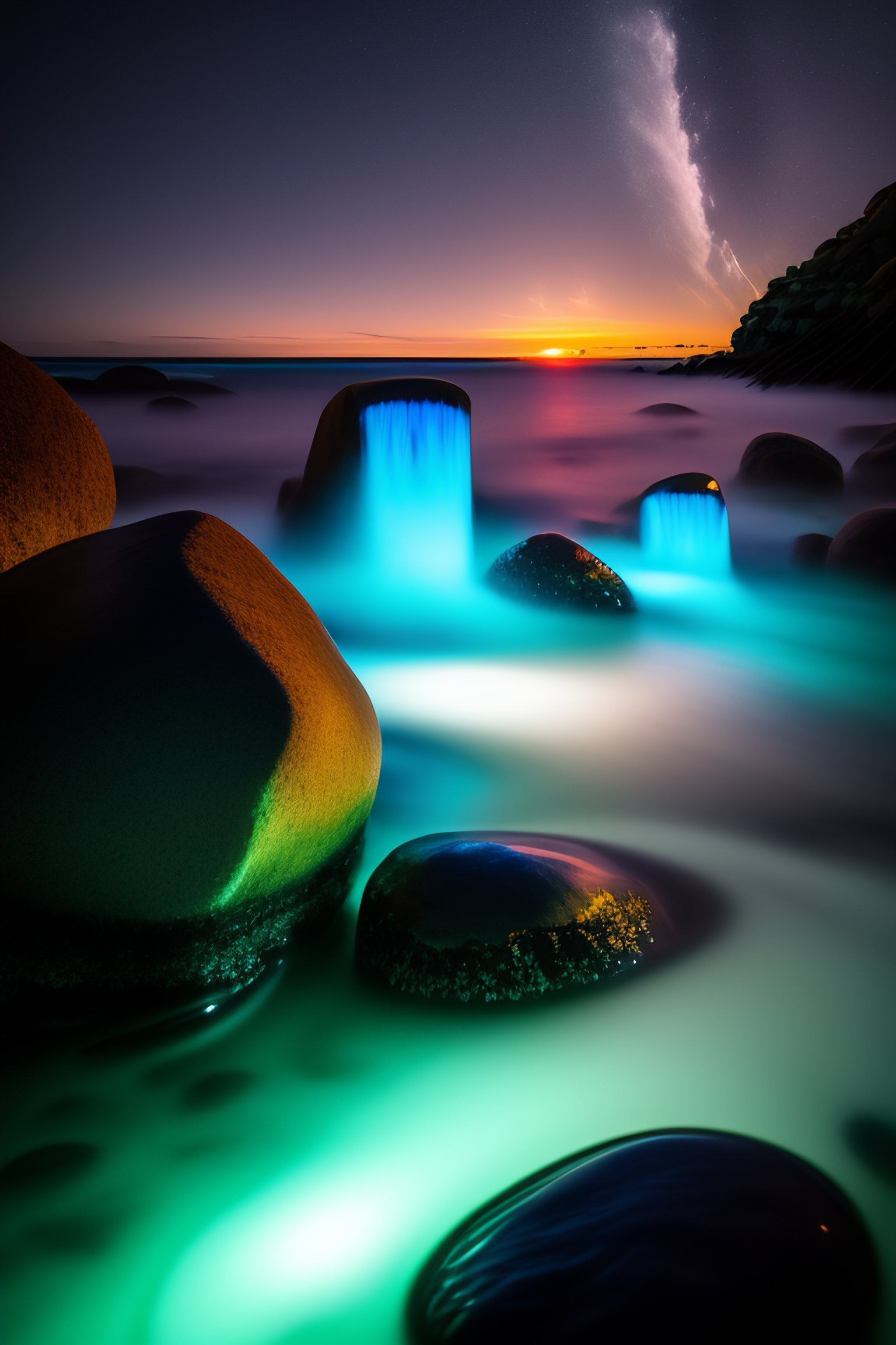 Lexica - Bioluminescent ethereal water elementals nesting in a rock pool